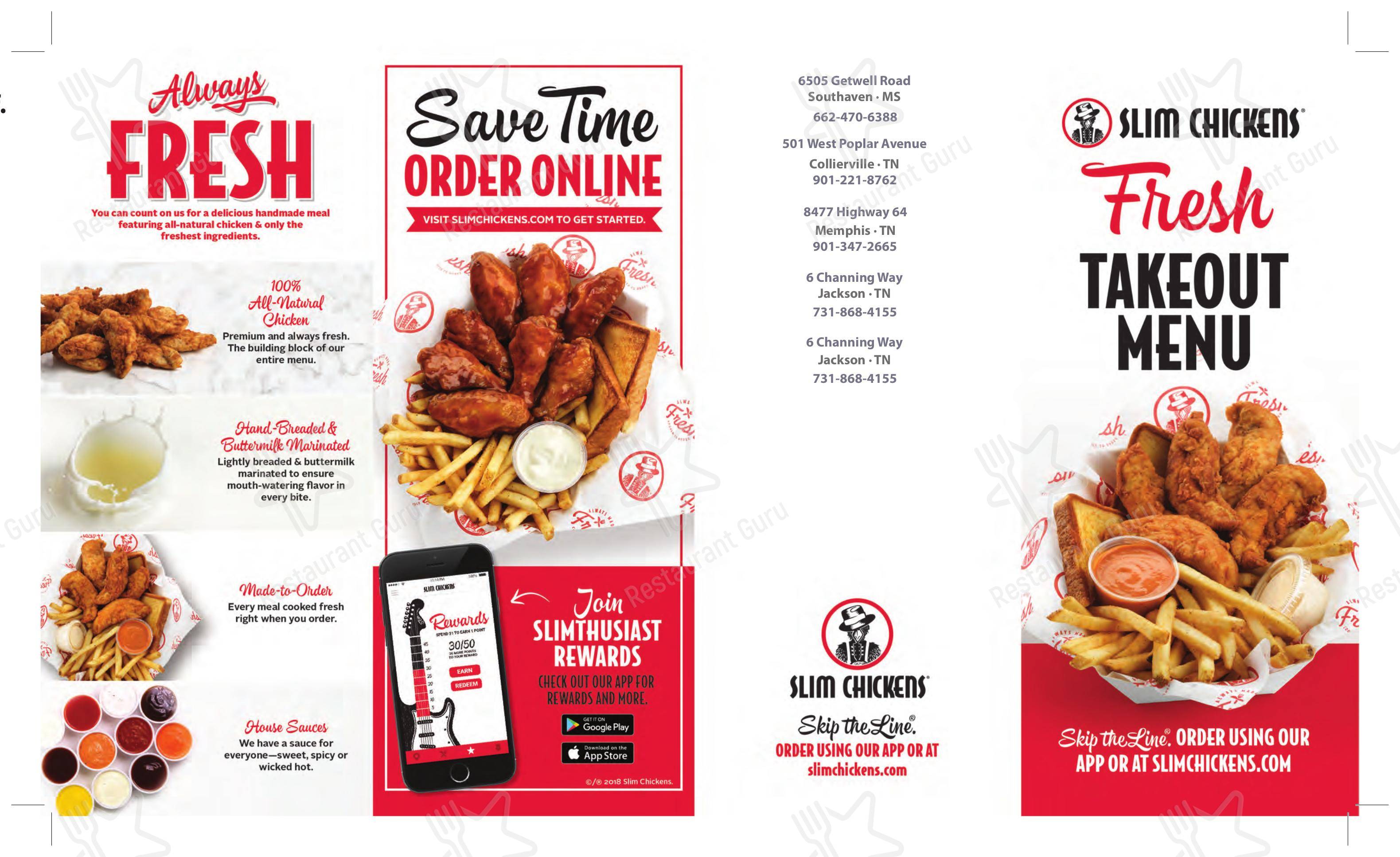Menu at Slim Chickens restaurant, Jackson