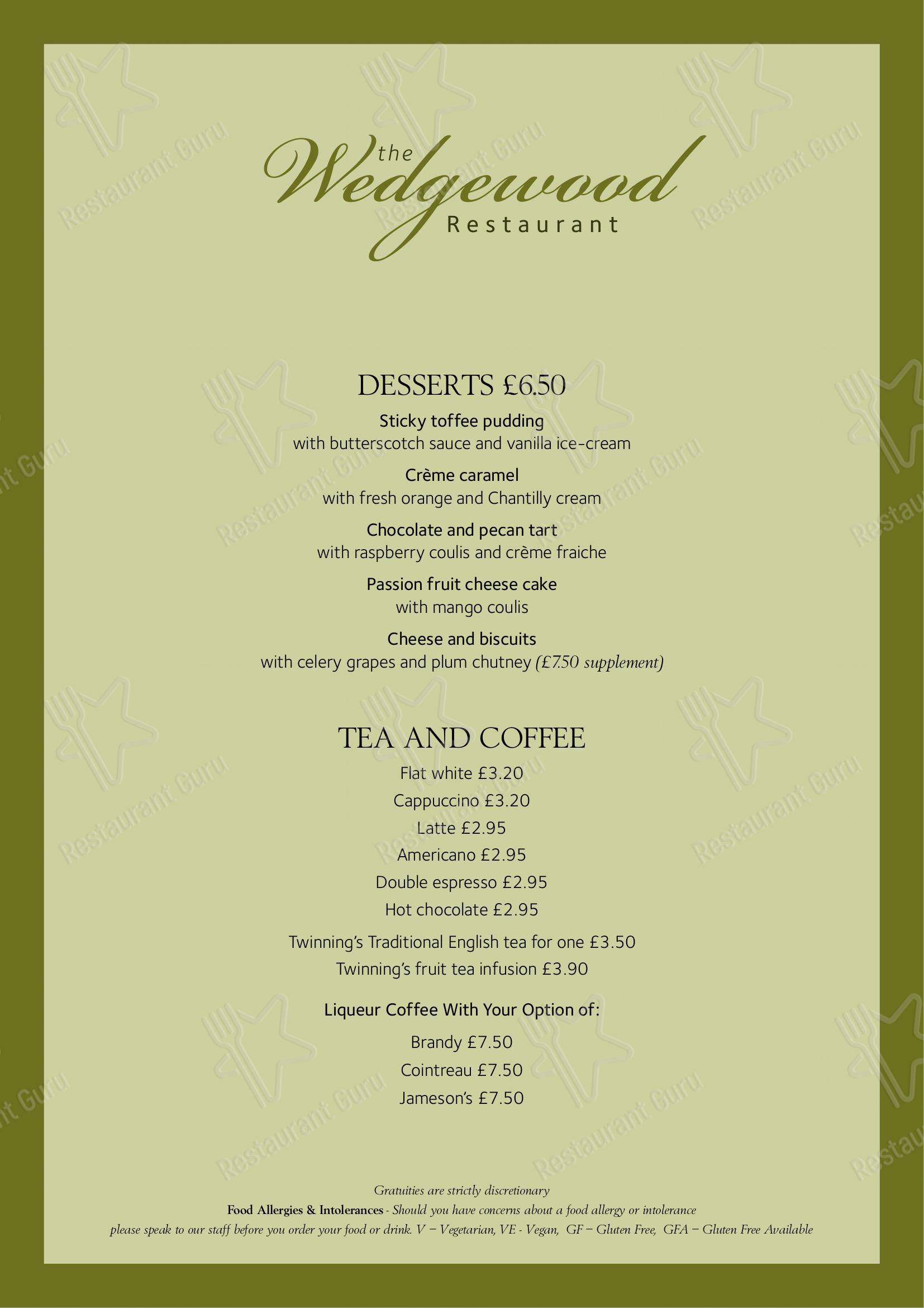 Menu at The Old Swan Hotel restaurant, Harrogate