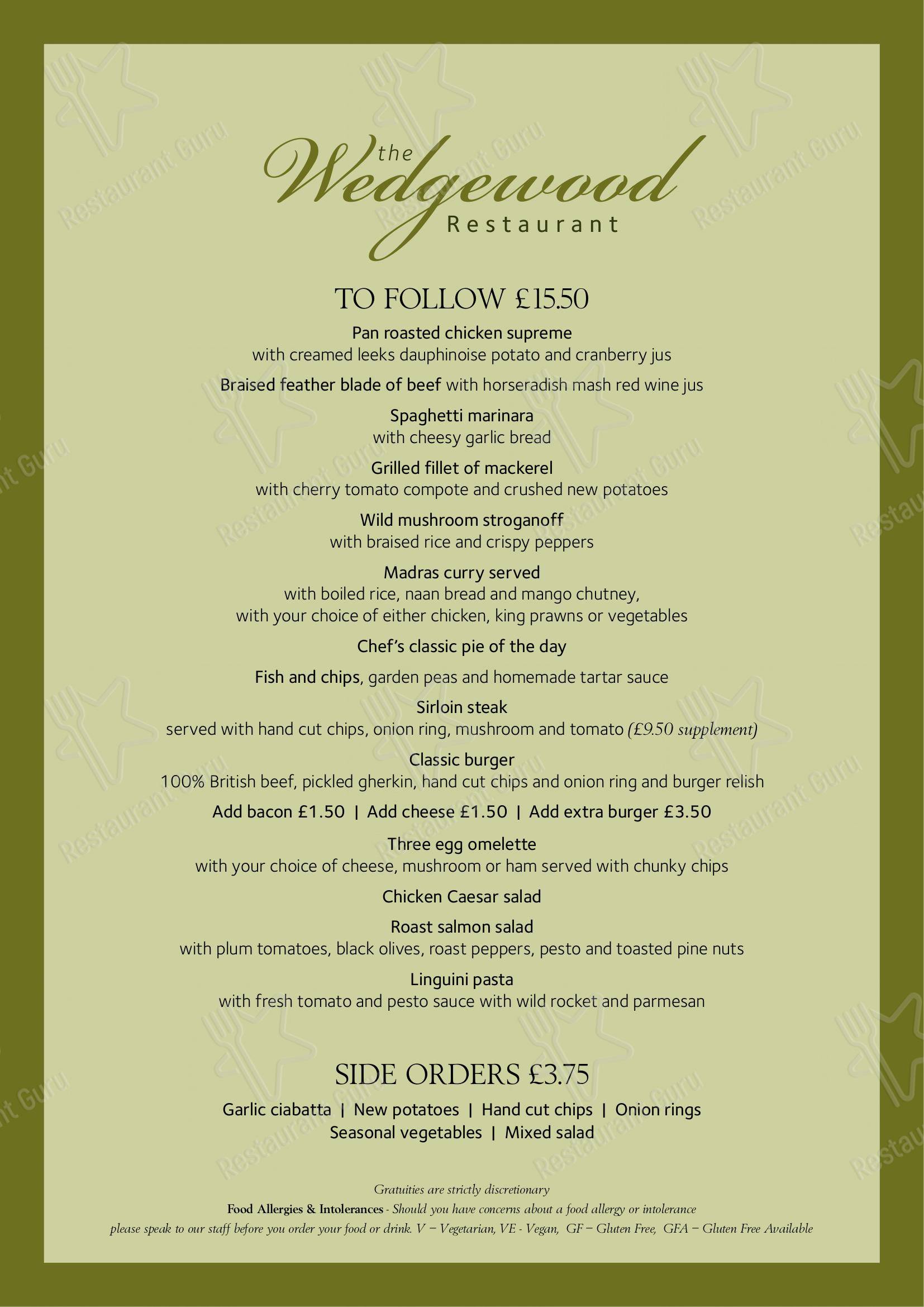 Menu at The Old Swan Hotel restaurant, Harrogate