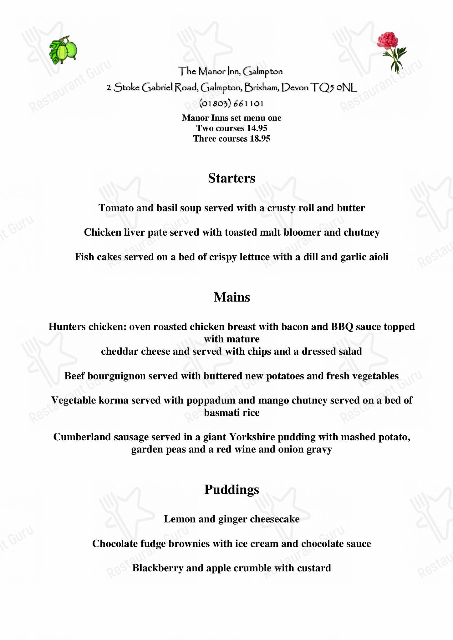 Menu at Manor Inn pub & bar, Brixham, 2 Stoke Gabriel Rd