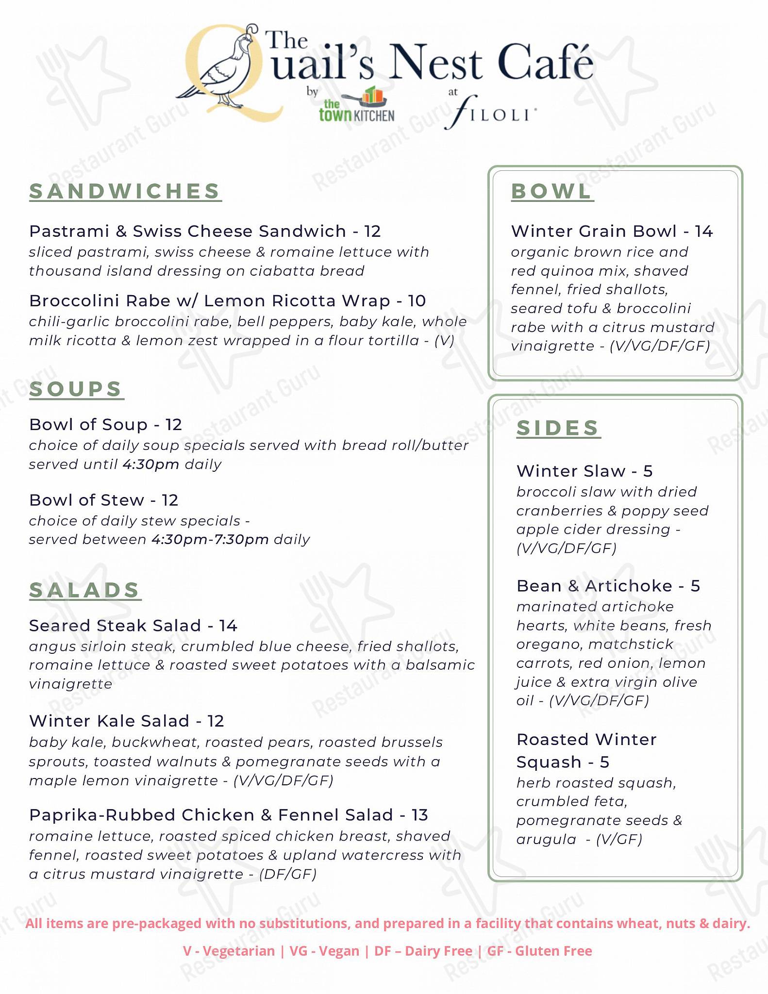 Menu at Quail Café cafe, Redwood City, FMCR+57