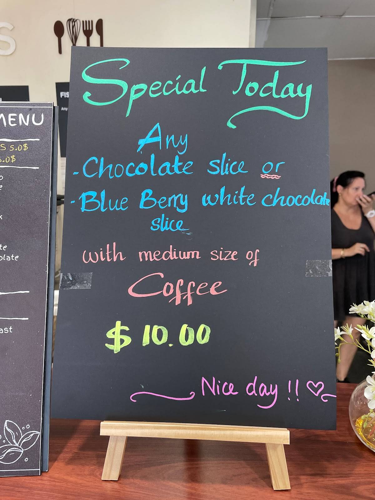 Menu at Caloundra bakery, Caloundra