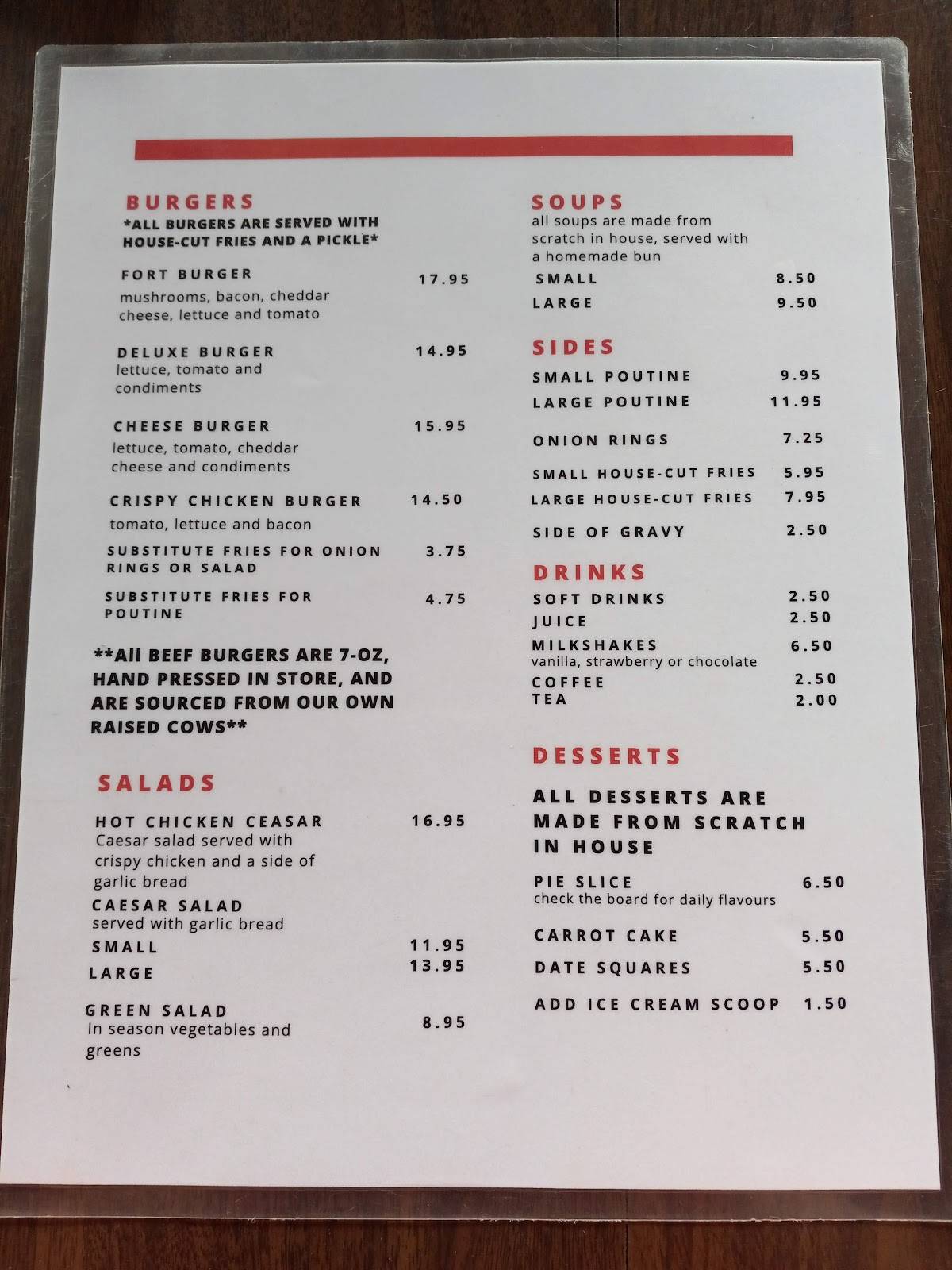 Menu at Fort Alexandria Cafe & Fruit Stand, Canada