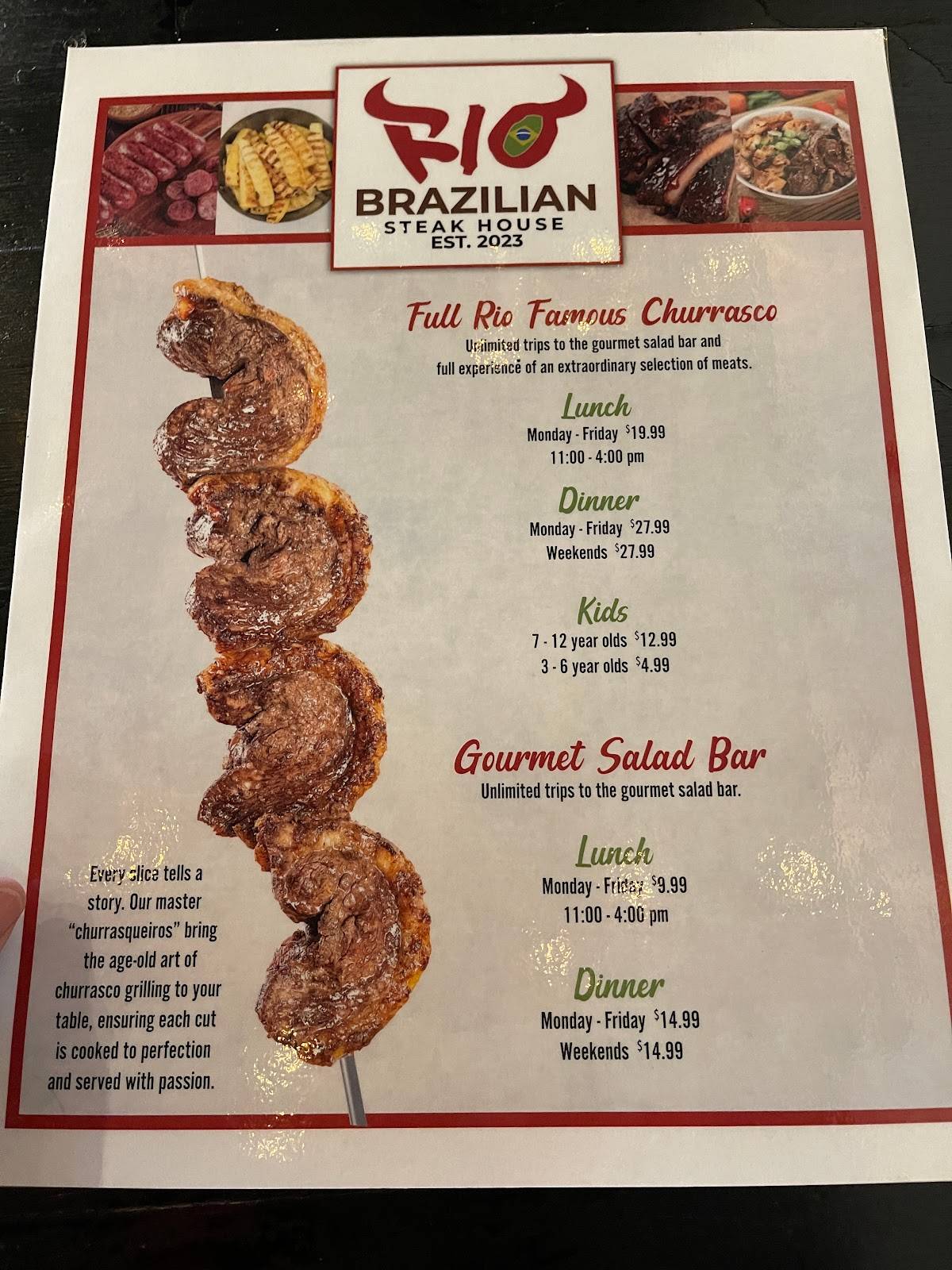 Menu at Rio Brazilian Steakhouse, Logan