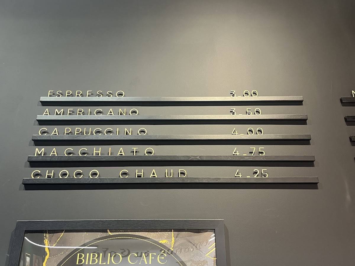 Menu at Biblio Cafe, Montréal