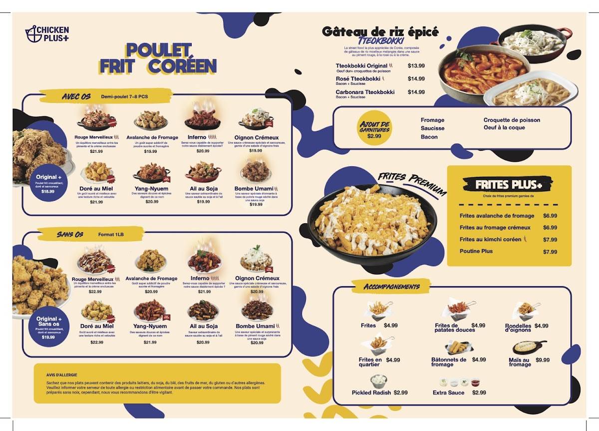 Menu at Chicken Plus Beauport restaurant, Québec City
