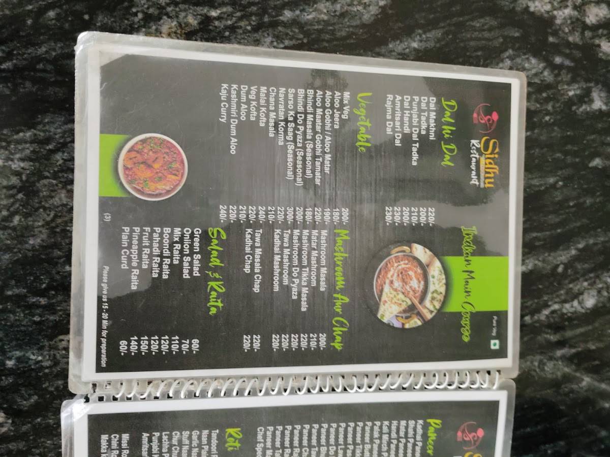 Menu at Sidhu The Corbett Restaurant, India