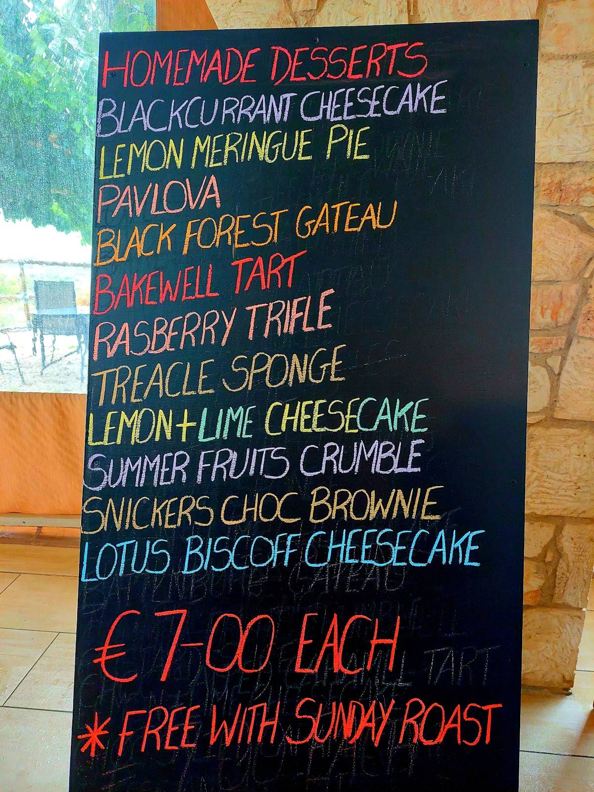 Menu at Stone Lion Tavern, Cyprus