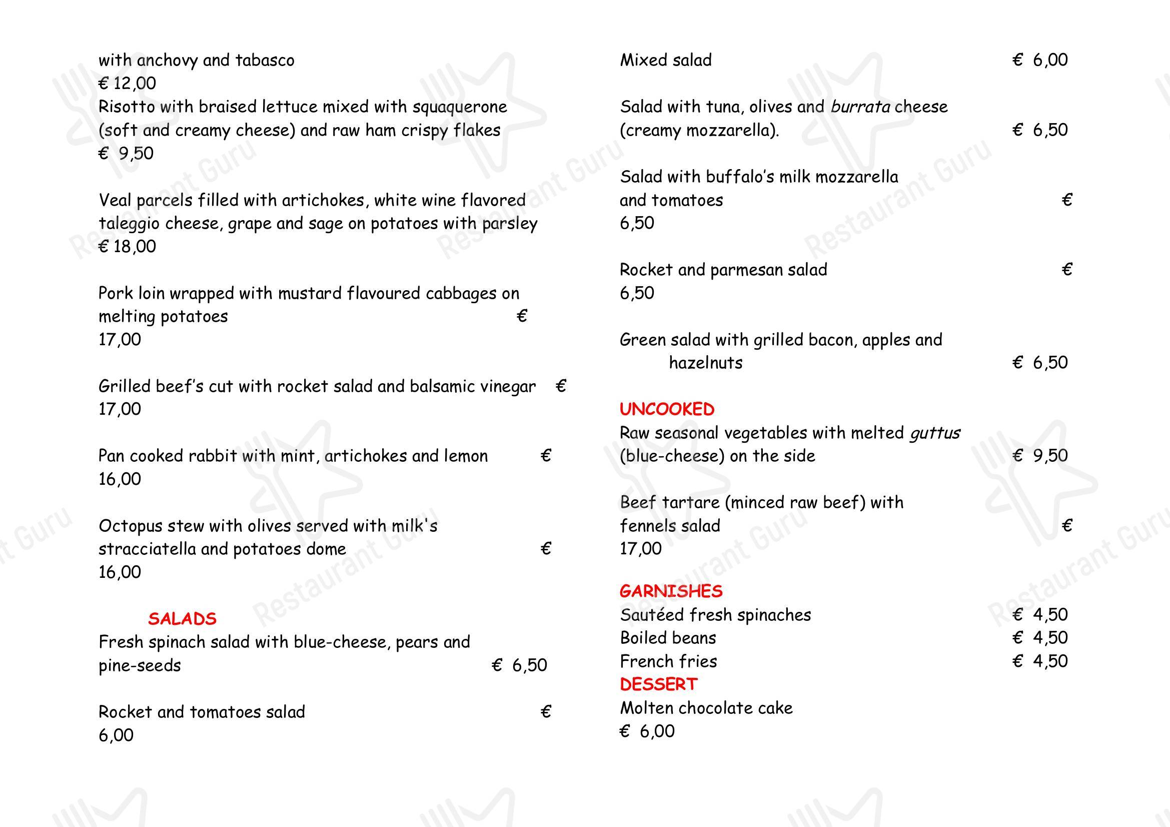 Carta del restaurante Trattoria I'raddi, Florencia