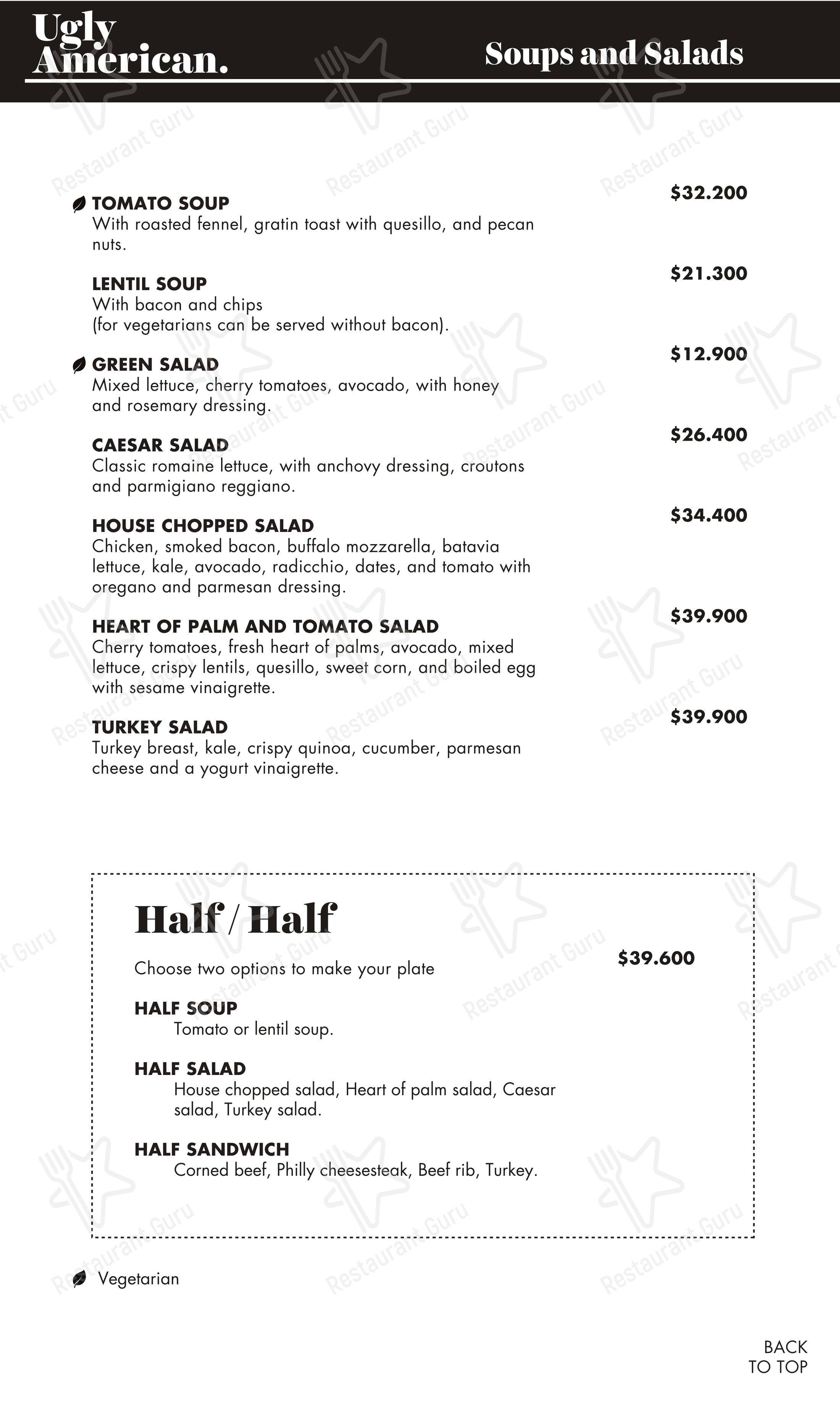 Carta de Ugly American Bar & Grill, Bogotá, Cra. 9 #81-12