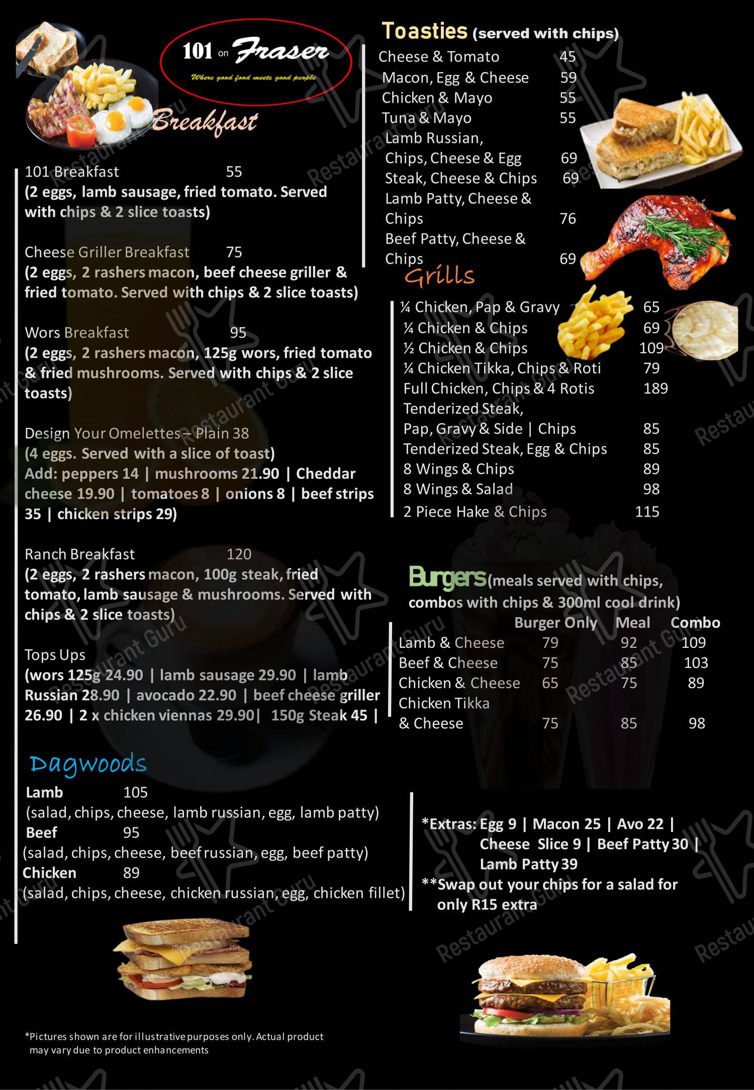 Menu at 101 on fraser cafe, Johannesburg