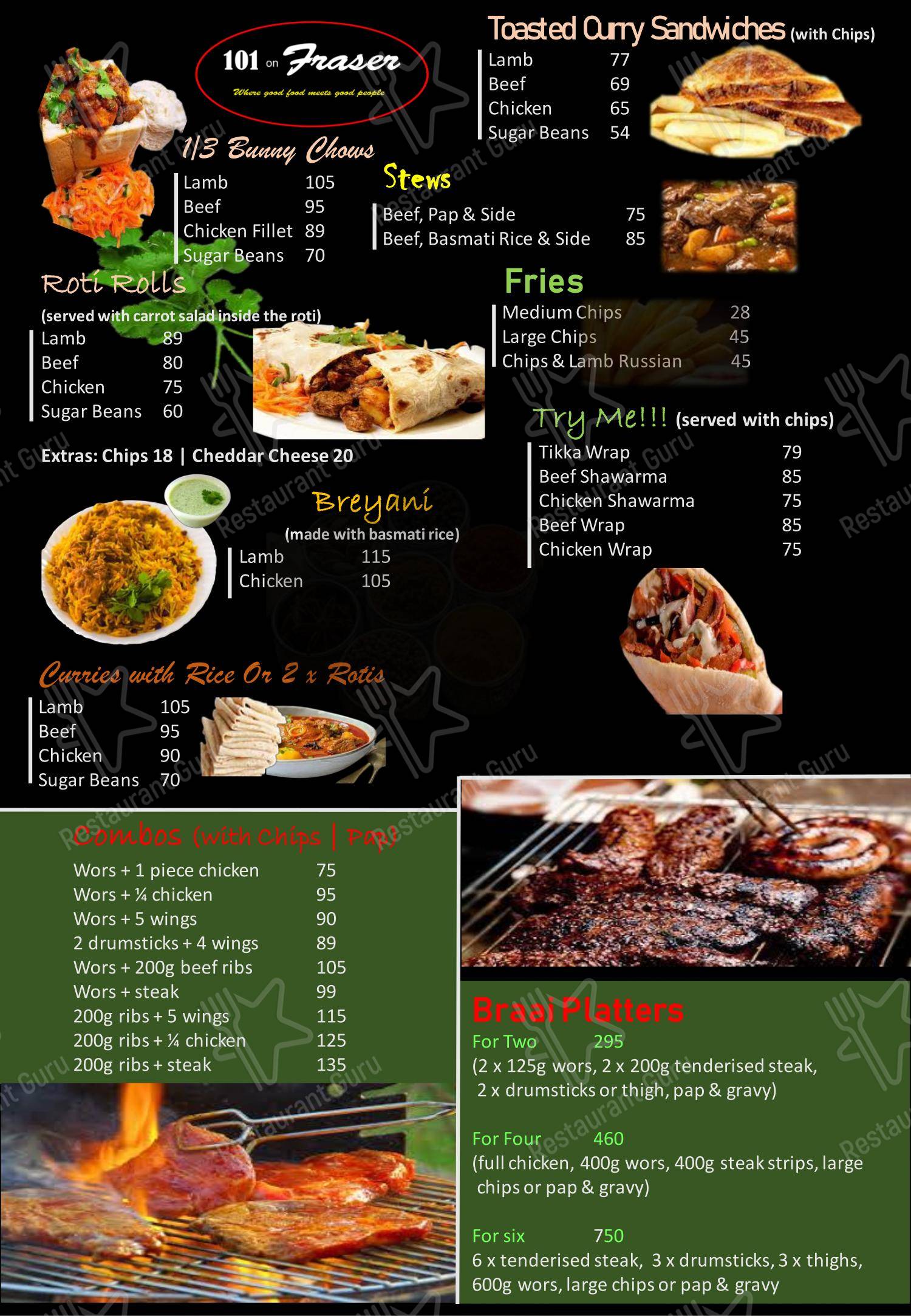 Menu at 101 on fraser cafe, Johannesburg