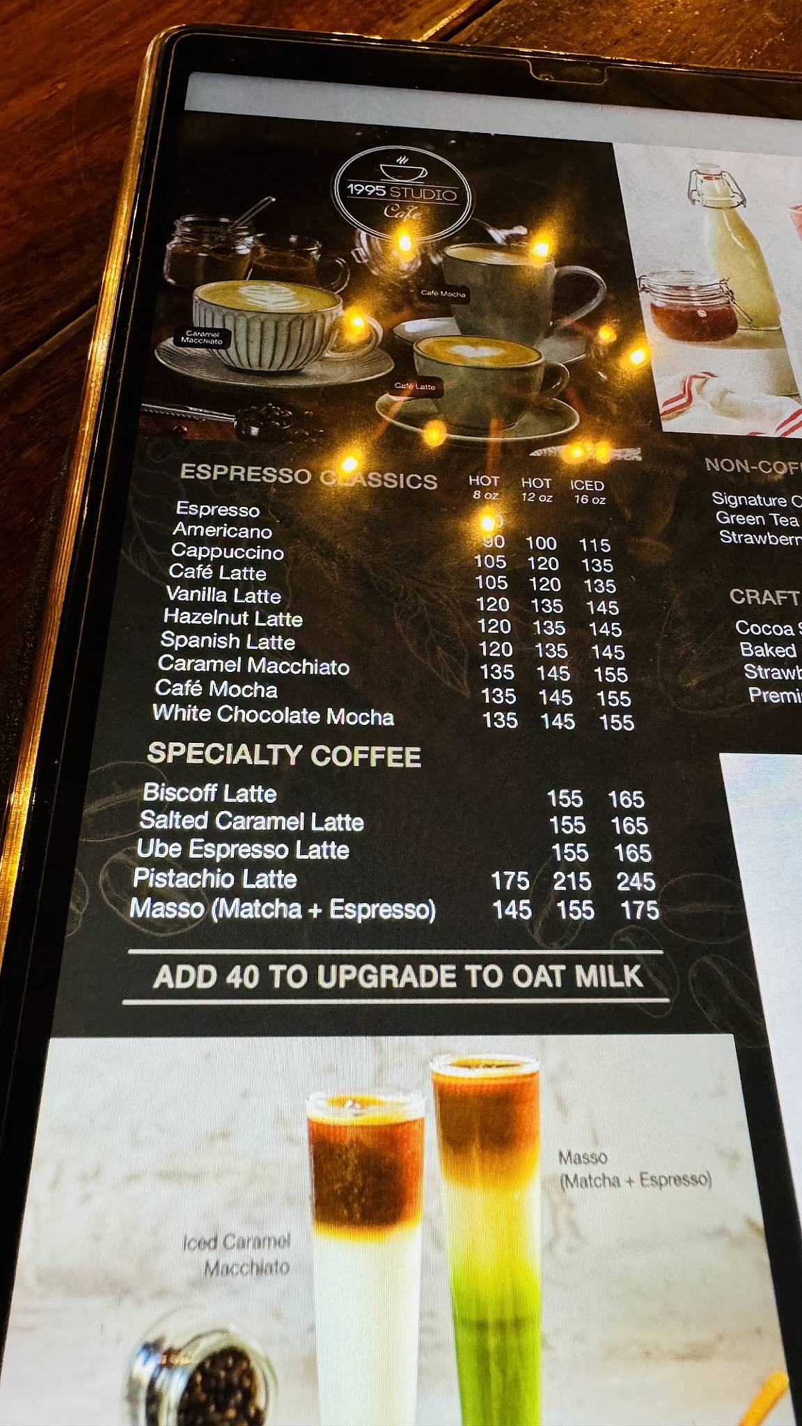 Menu at 1995 Studio Cafe, Vigan City
