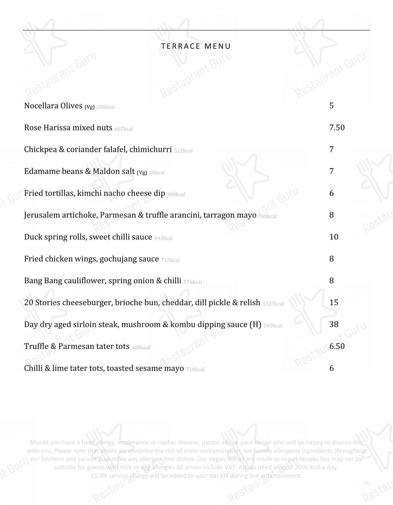 Menu at 20 Stories pub & bar, Manchester