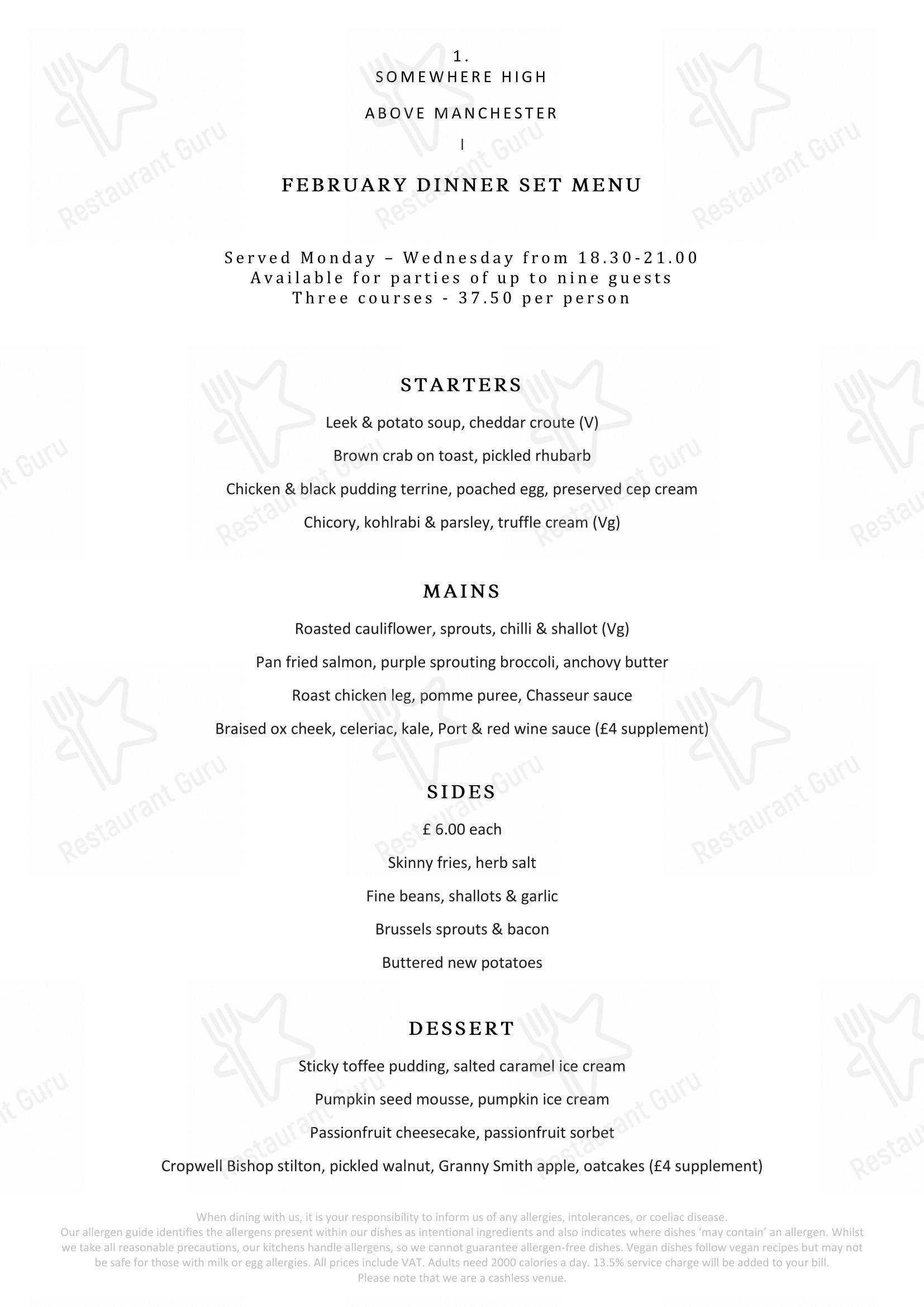 Menu at 20 Stories pub & bar, Manchester