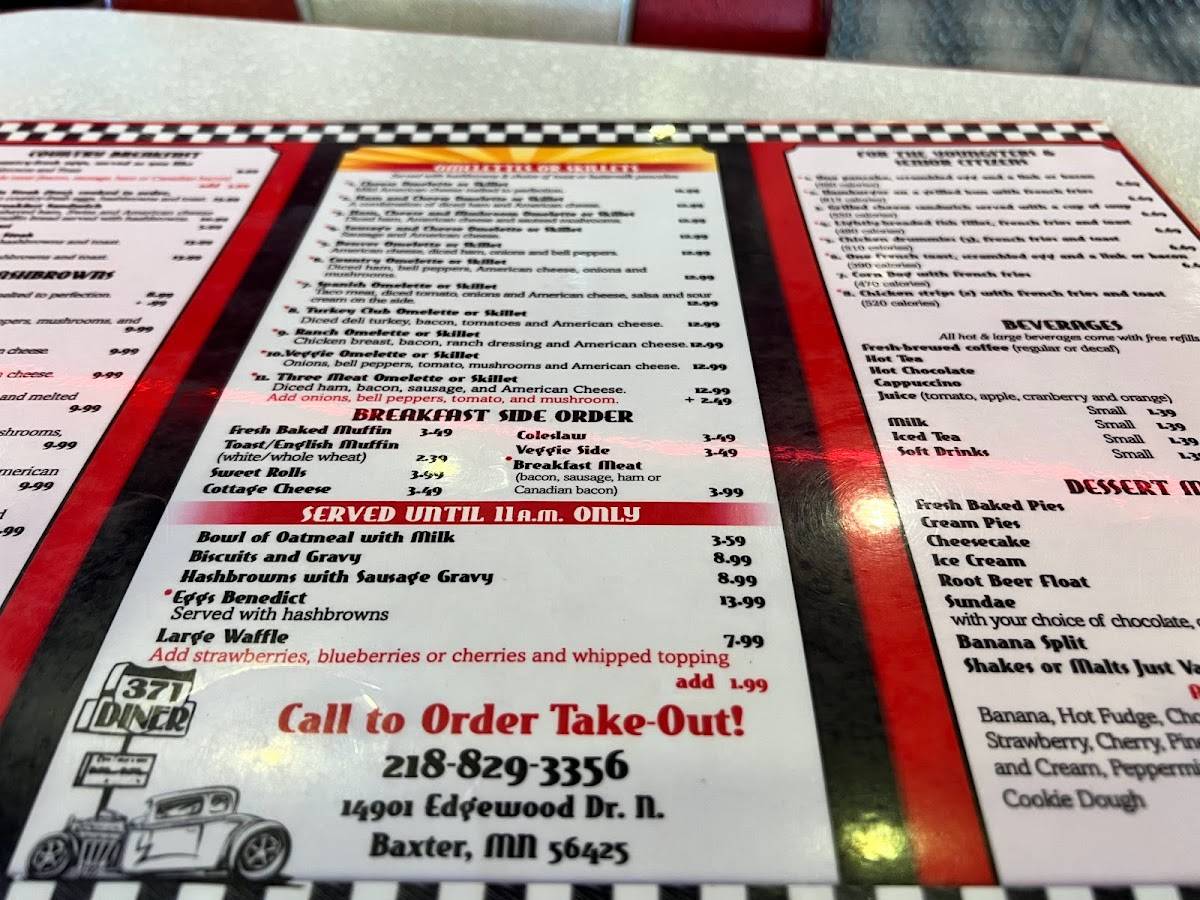 Menu at 371 Diner restaurant, Baxter