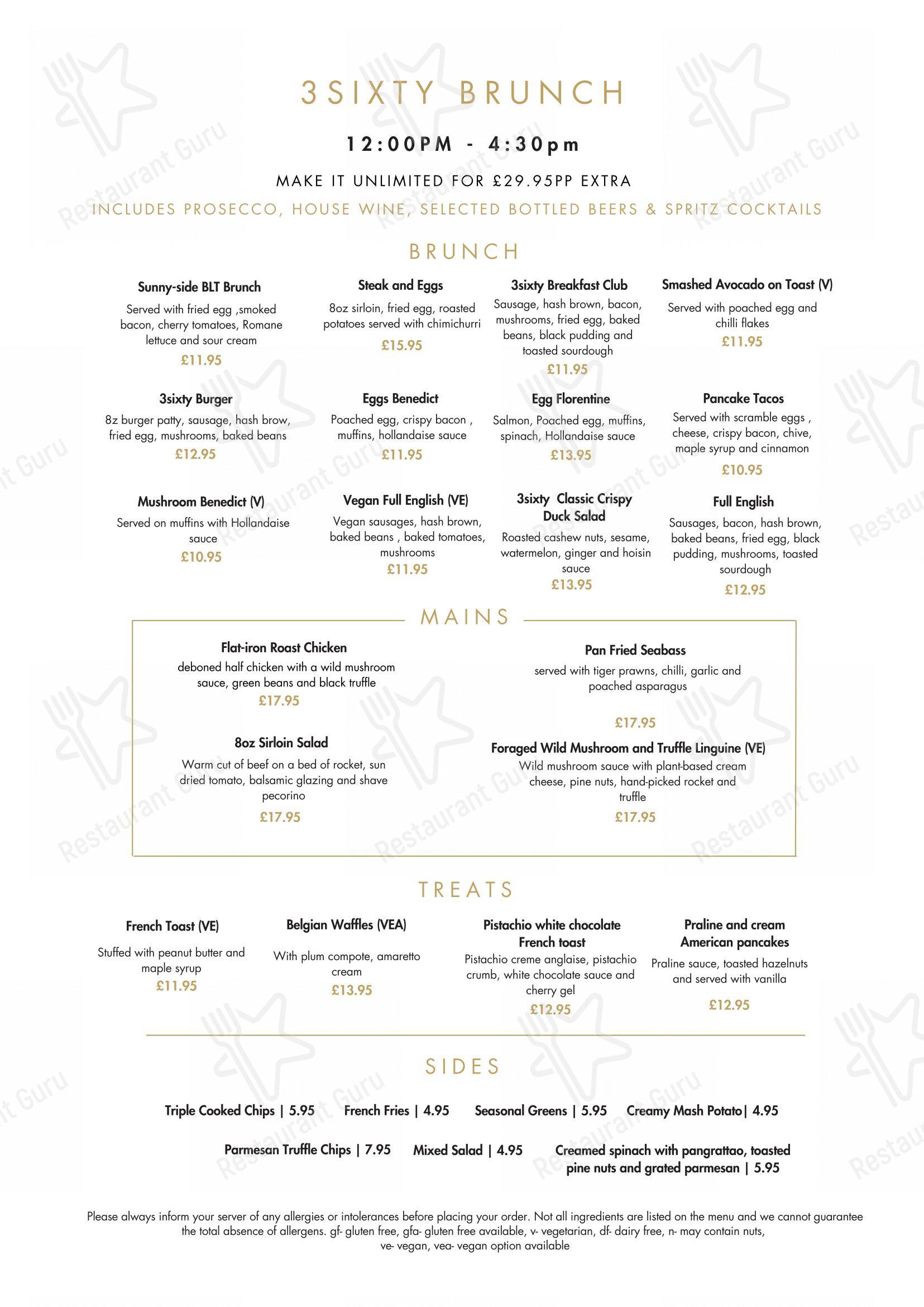 Menu at 3SIXTY Restaurant & Sky Bar, Newcastle upon Tyne