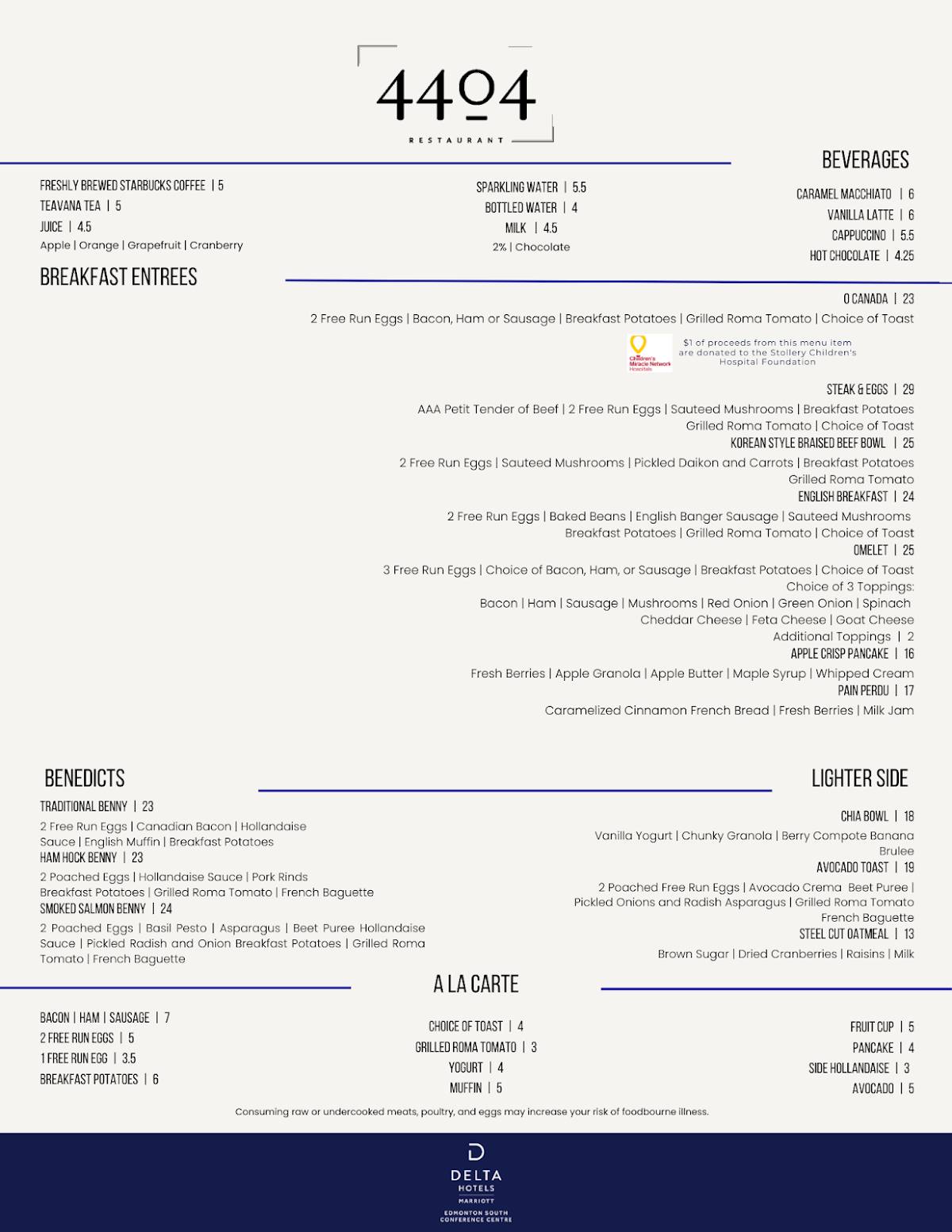 Menu at 4404 Restaurant, Edmonton
