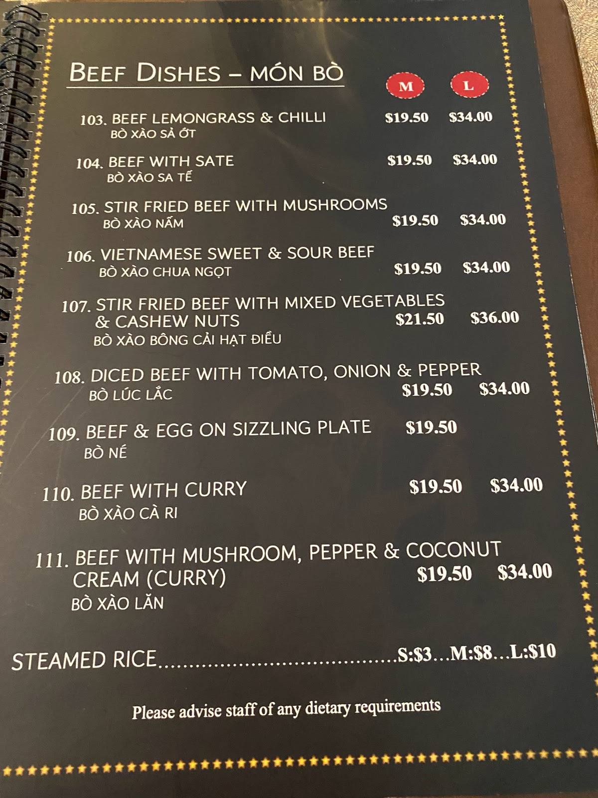 Menu at 5 Star restaurant, Christchurch, 250 Clyde Rd