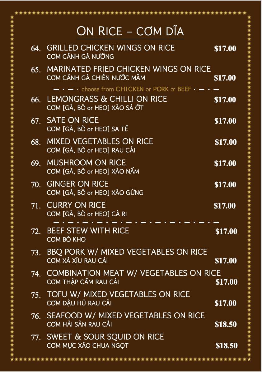 Menu at 5 Star restaurant, Christchurch, 250 Clyde Rd
