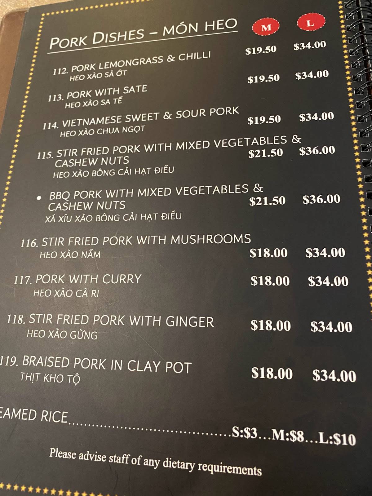 Menu at 5 Star restaurant, Christchurch, 250 Clyde Rd