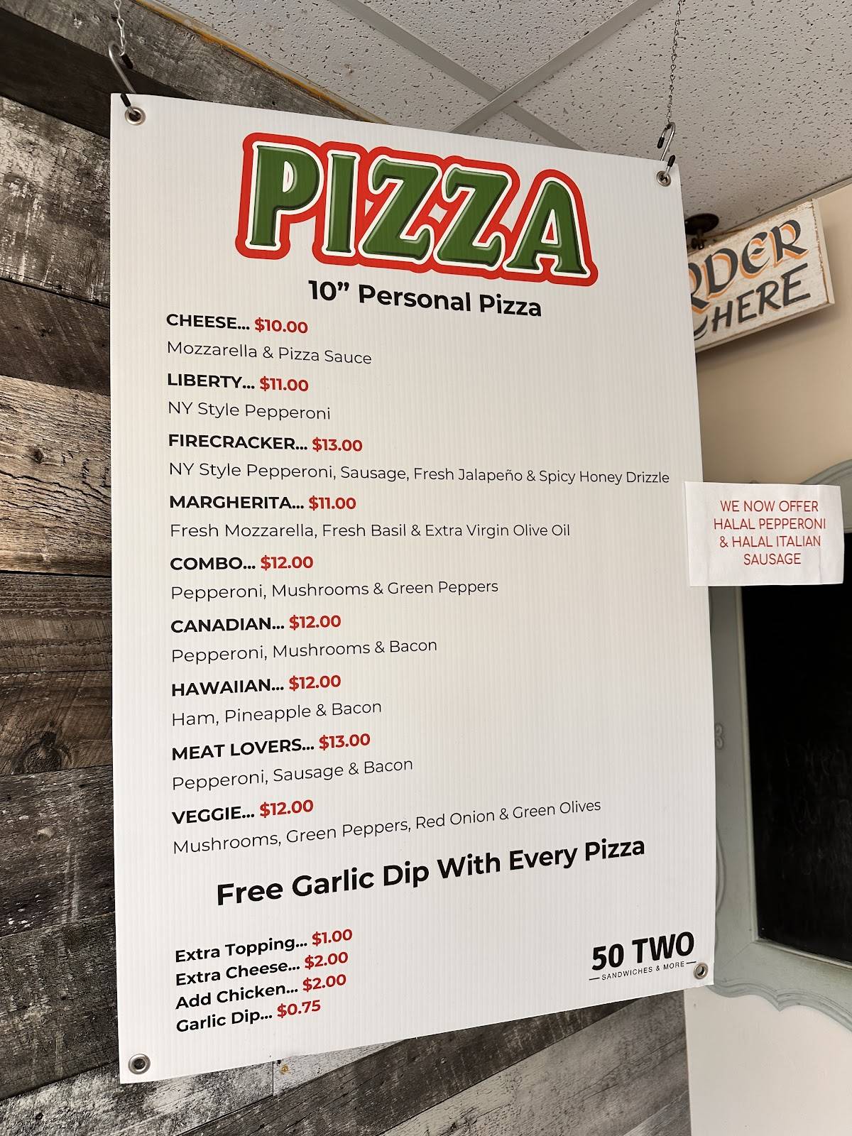 Menu at 50 TWO Sandwiches & More restaurant, Ottawa