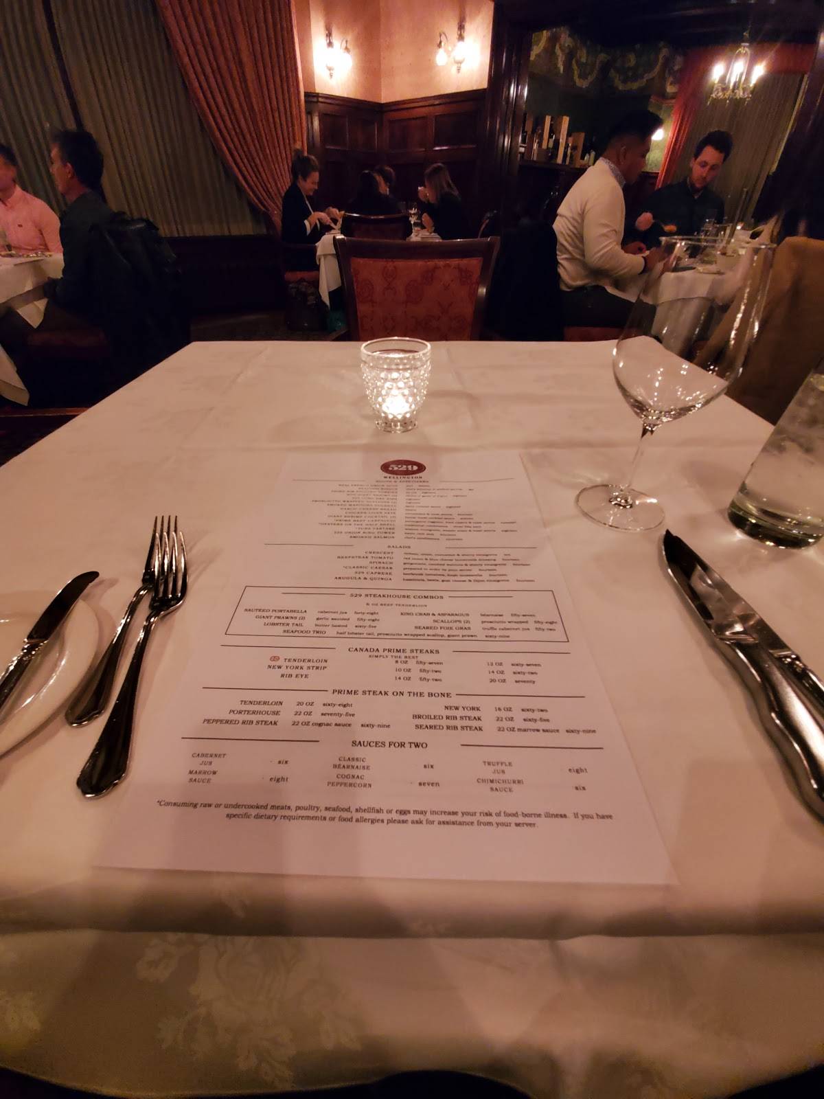 Menu au 529 Wellington Steakhouse, Winnipeg