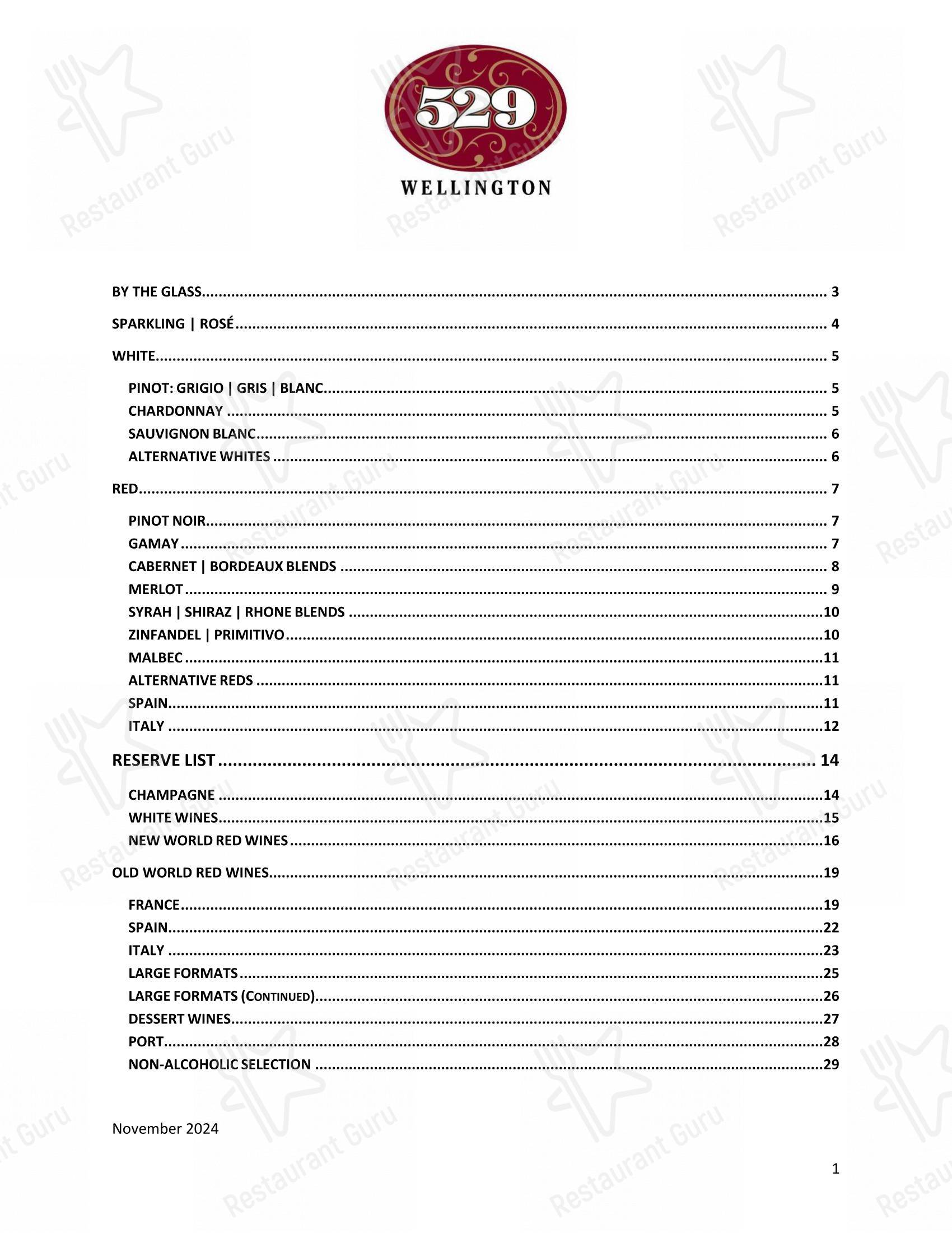Menu at 529 Wellington Steakhouse, Winnipeg