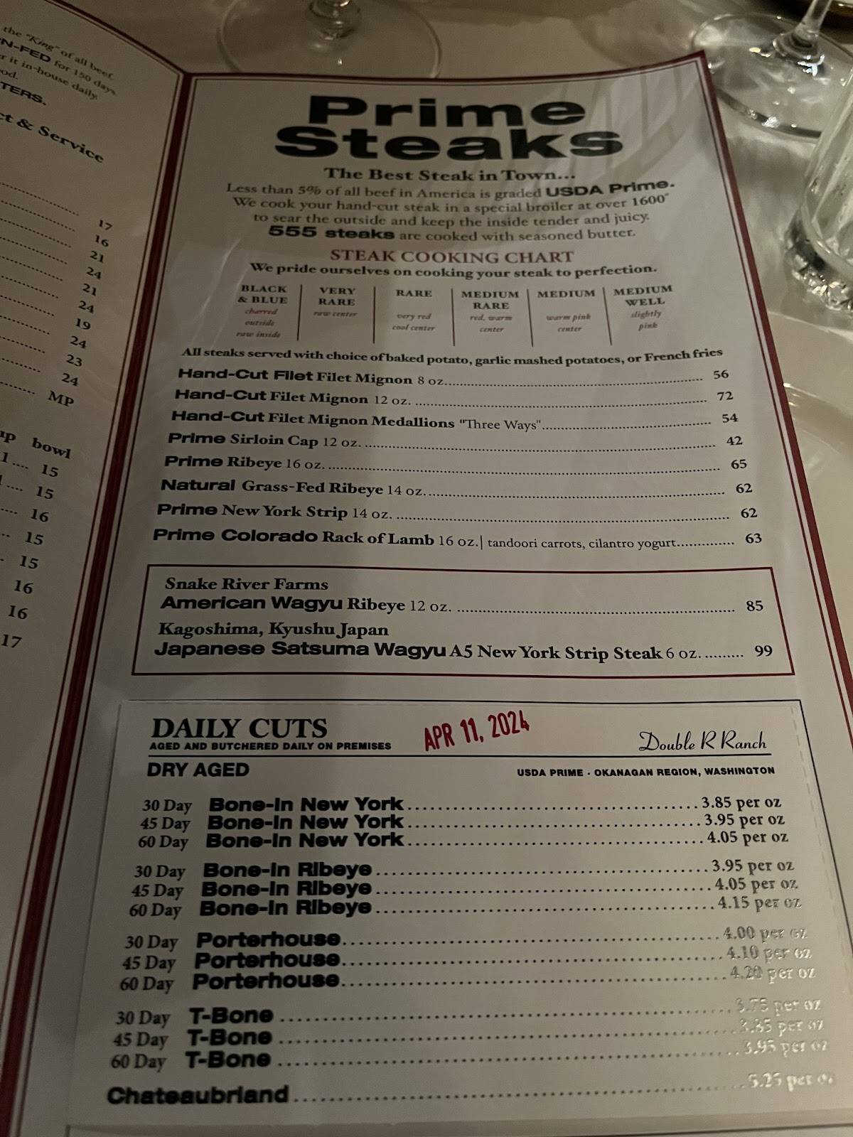 Menu at 555 East American Steakhouse, Long Beach