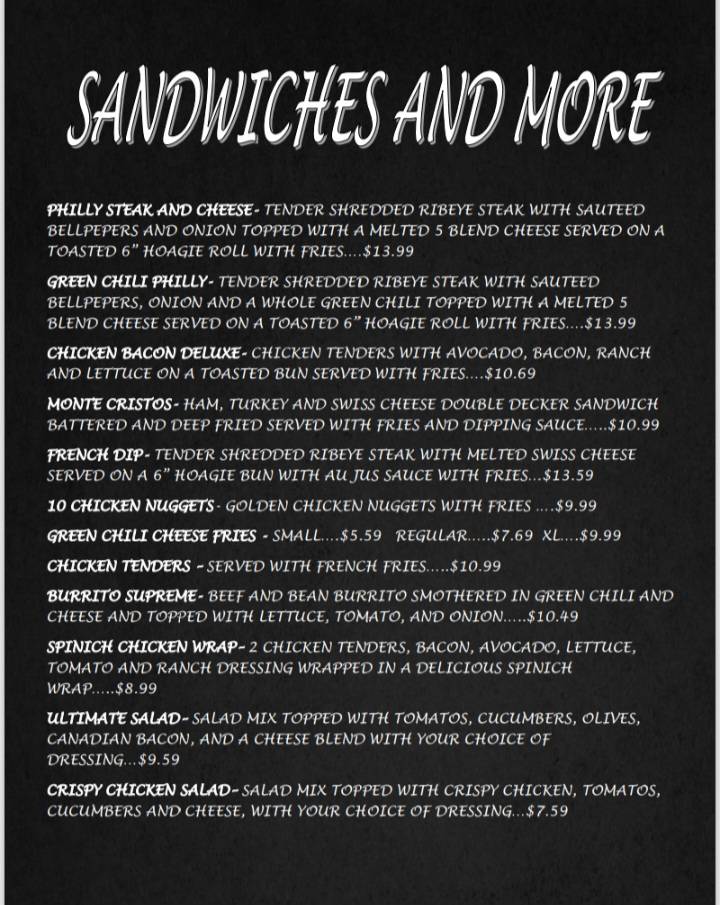 Menu at 6 Street Diner cafe, Las Animas