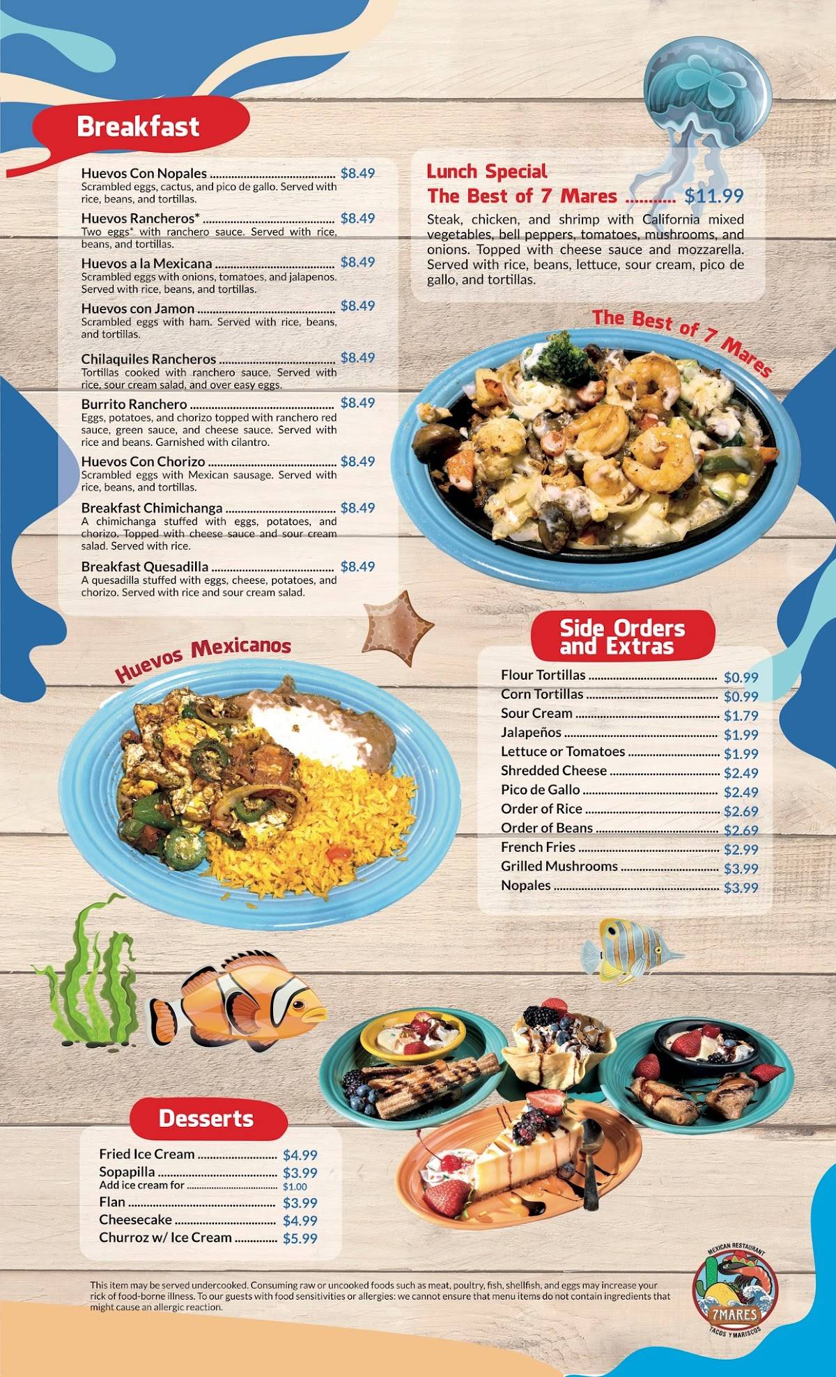 Menu at 7 Mares Mexican Grill restaurant, Williamsburg