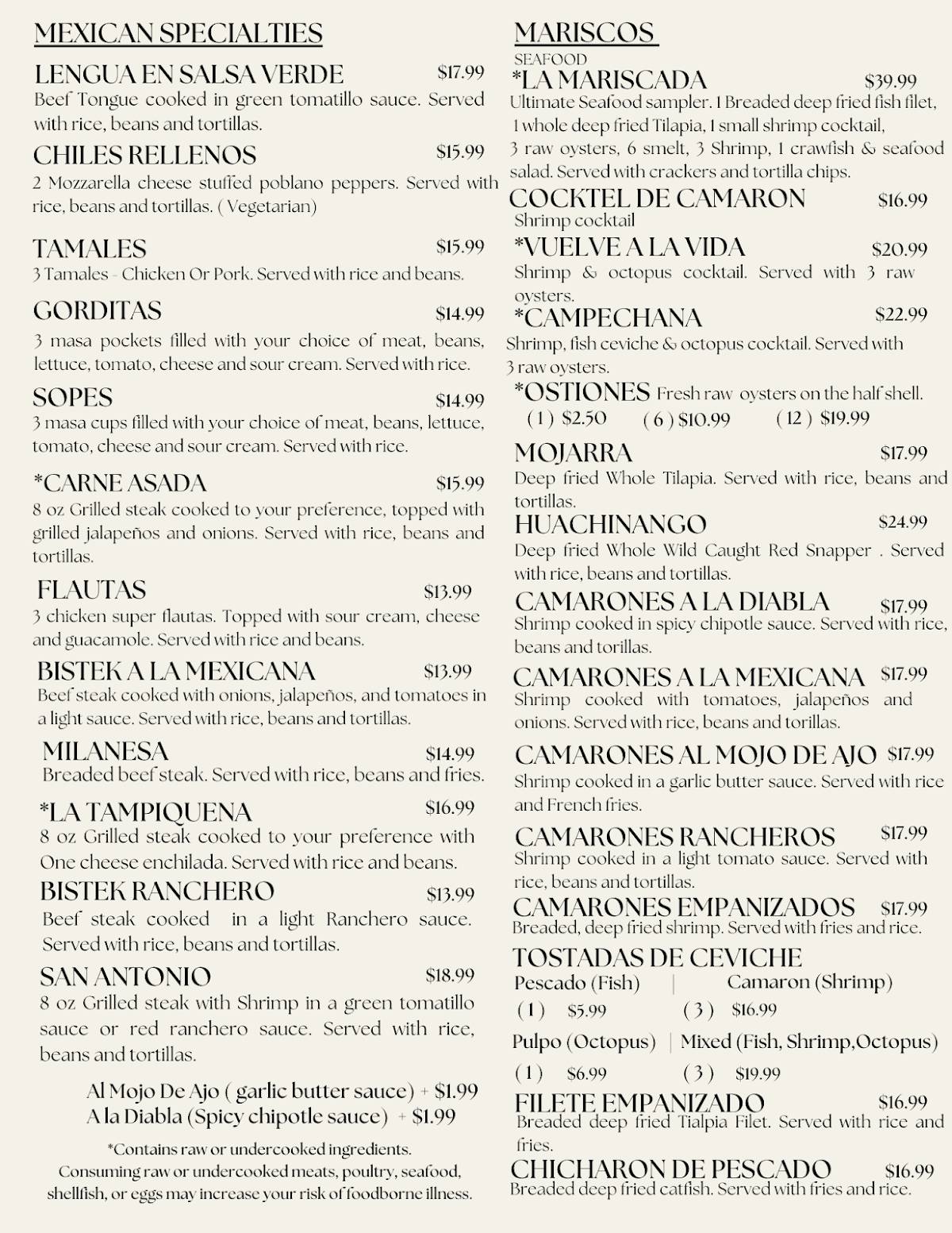 Menu at 7 Mares restaurant, Grand Rapids, Kalamazoo Ave SE