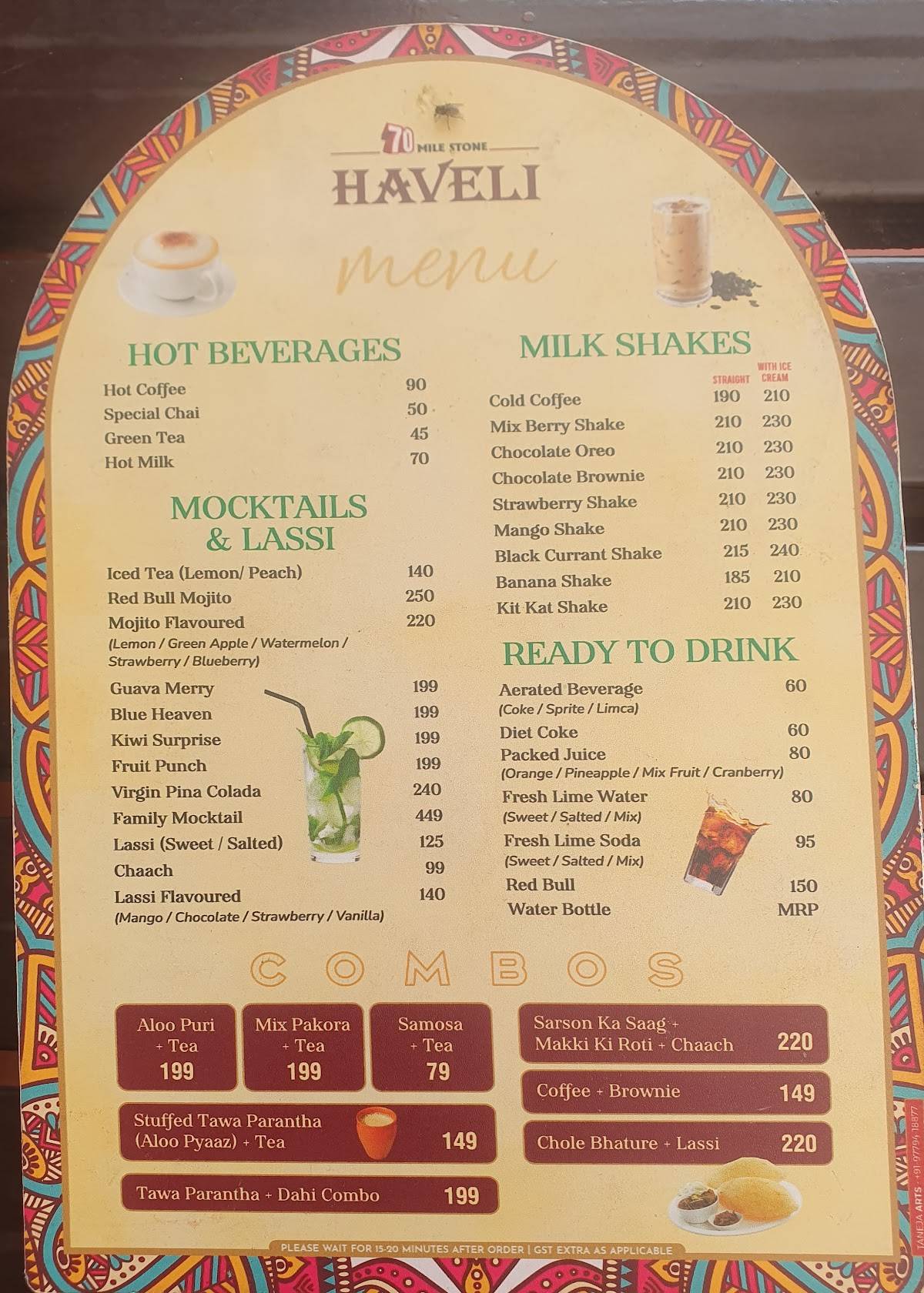 Menu at 70 MILESTONE HAVELI & HAVELI ROOMS, Panipat