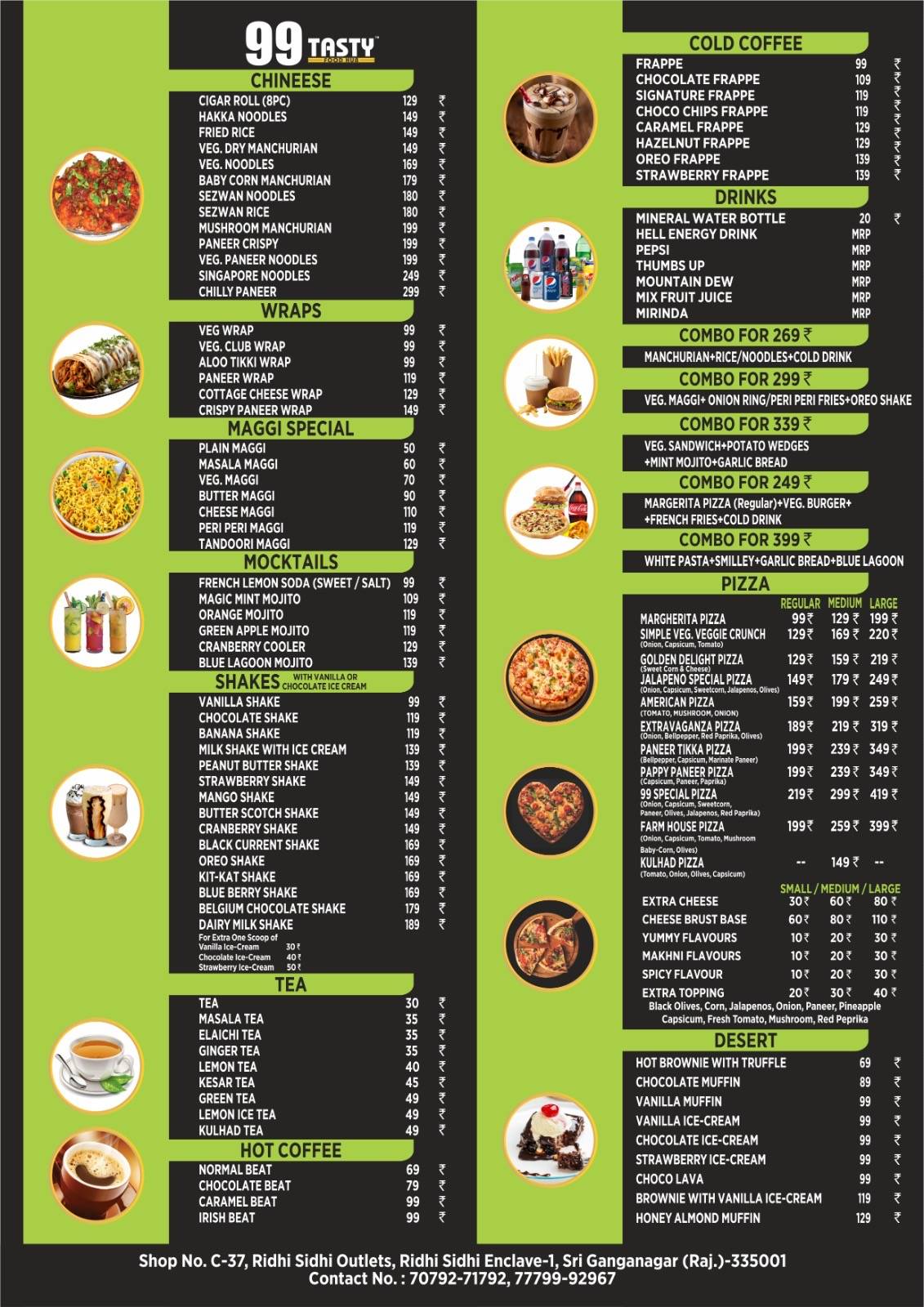 Menu at 99 Tasty Food Hub, Sri Ganganagar
