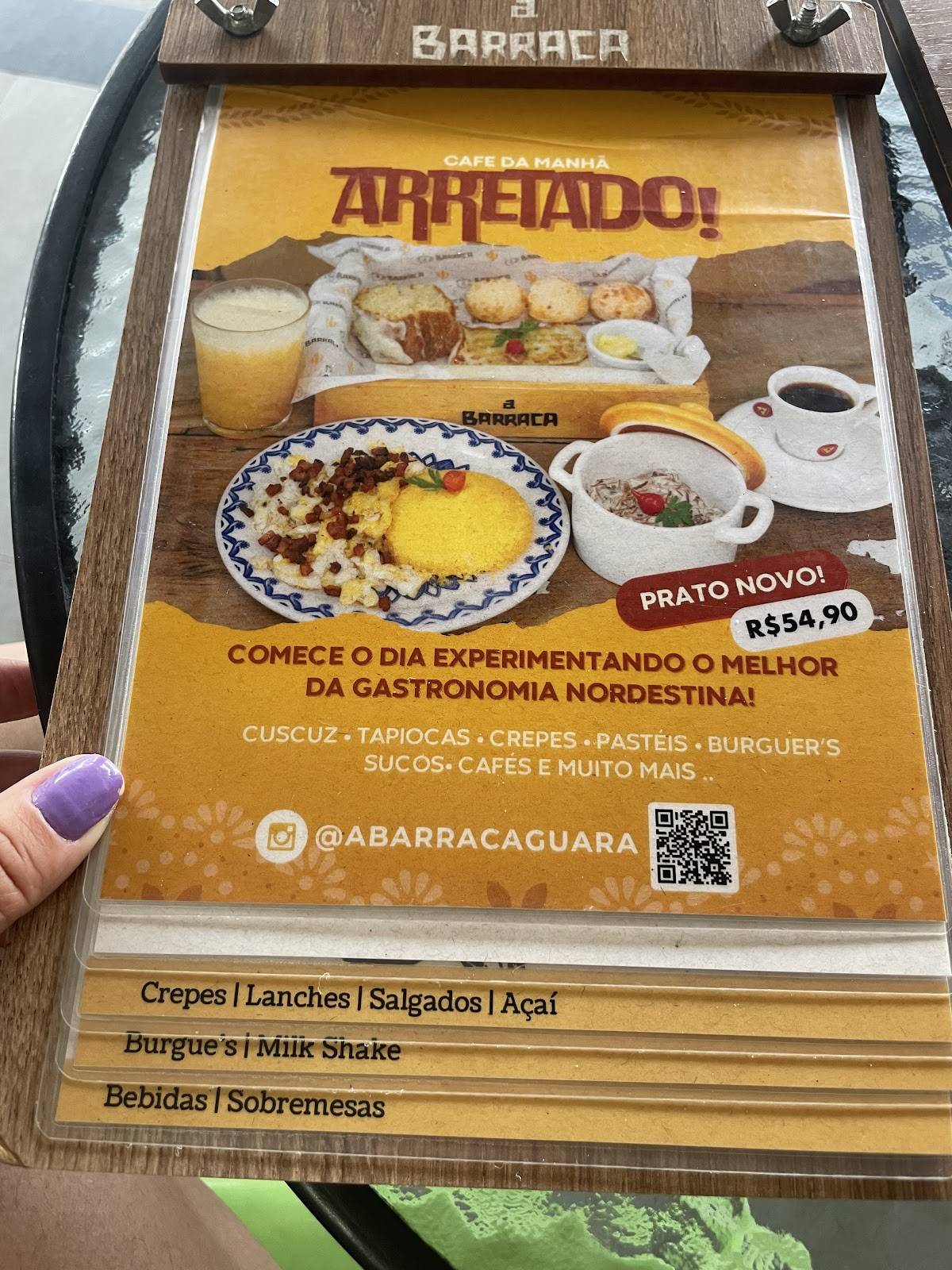 Menu em A Barraca, Guará
