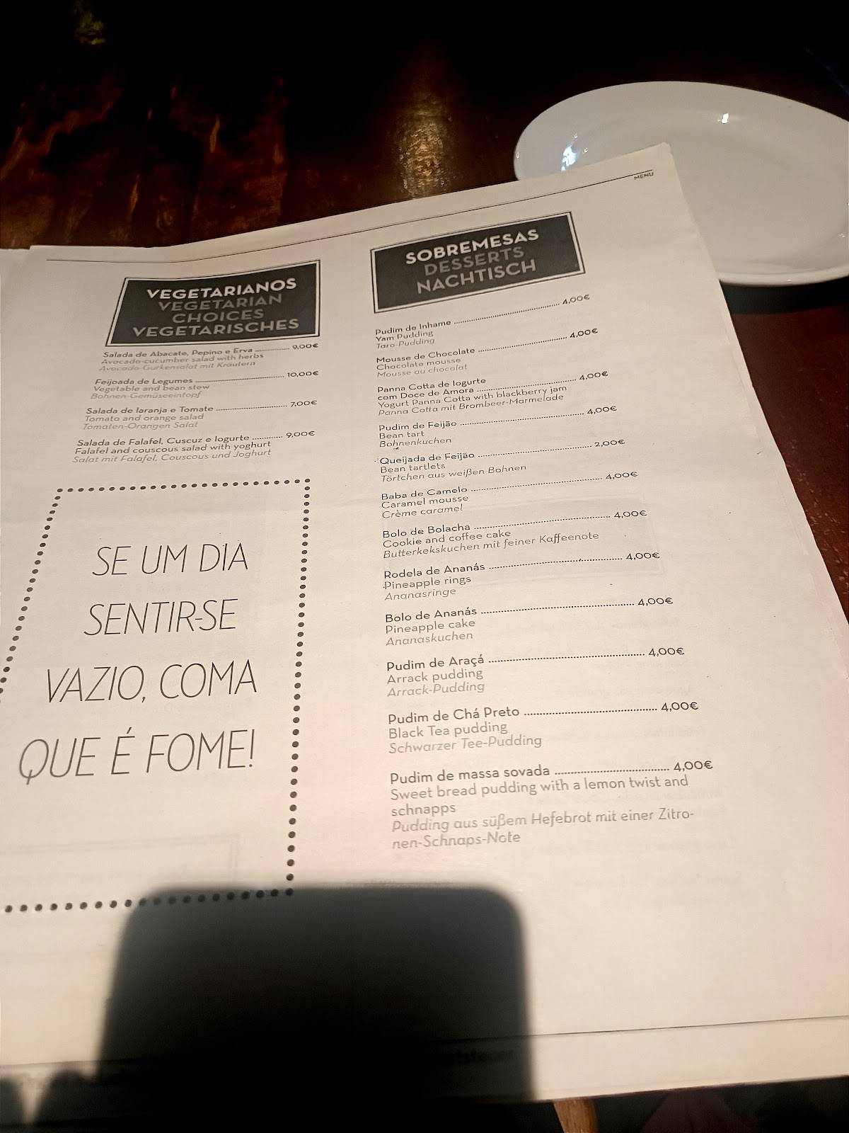 Menu at A Tasca restaurant, Ponta Delgada