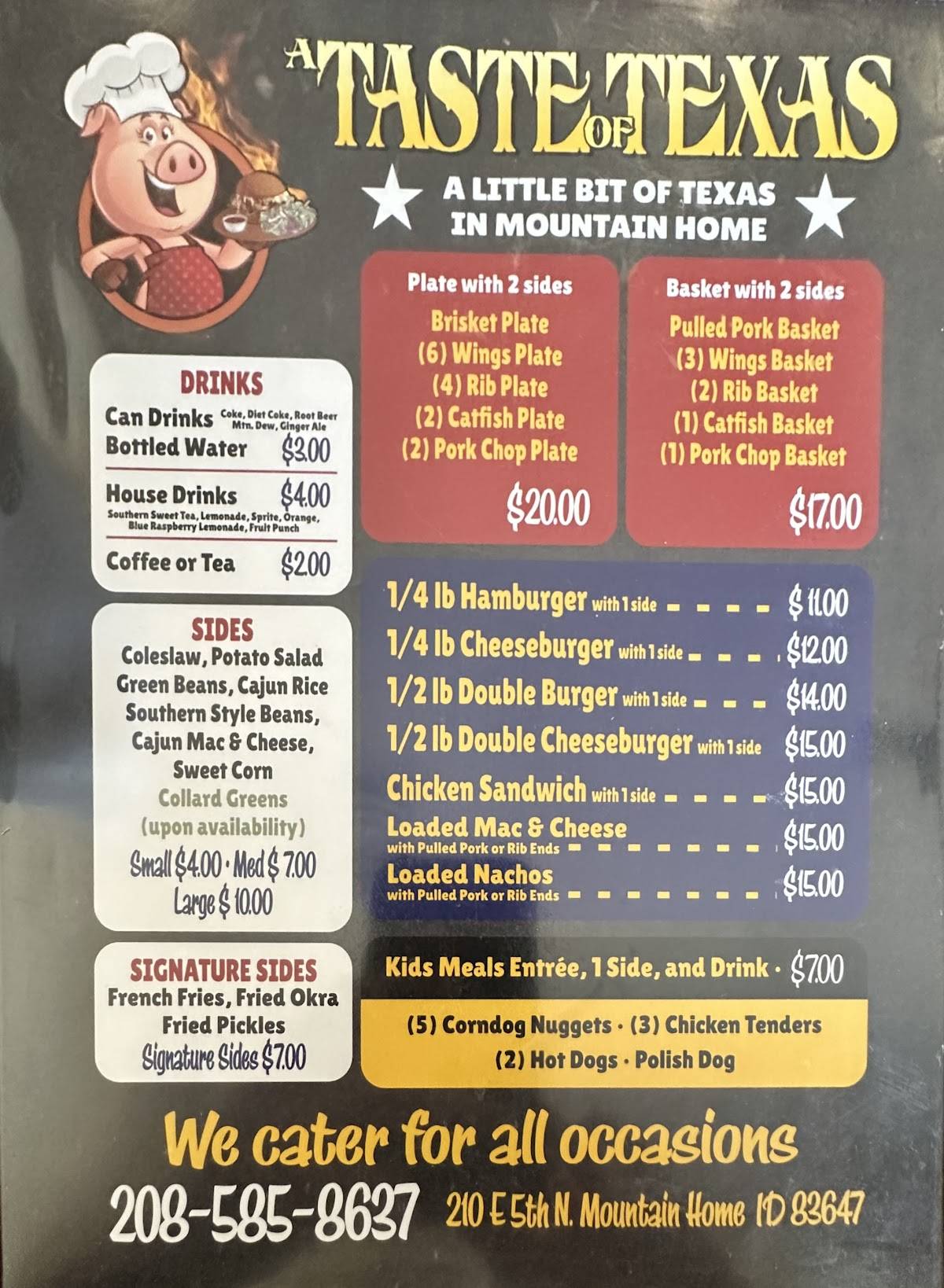 Menu at A Taste of Texas BBQ, Mountain Home