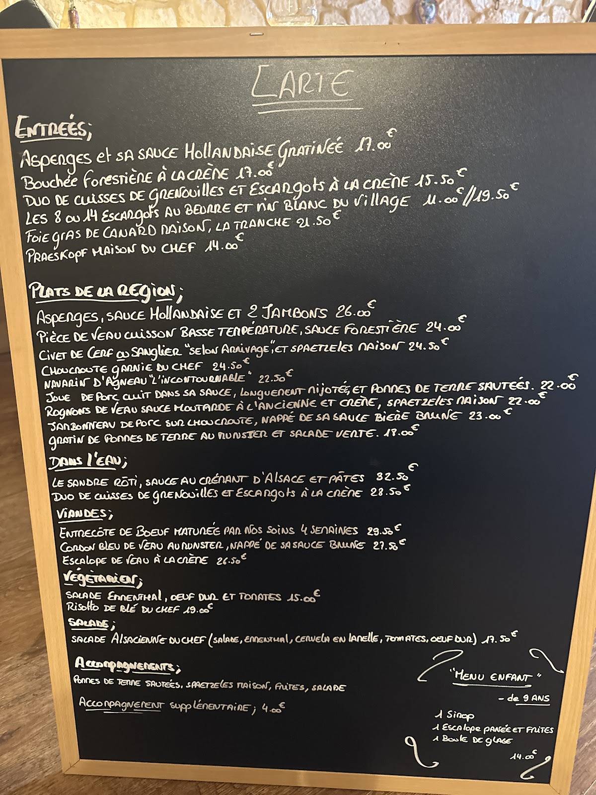 Menu au Winstub A La Vignette restaurant, Dambach-la-Ville