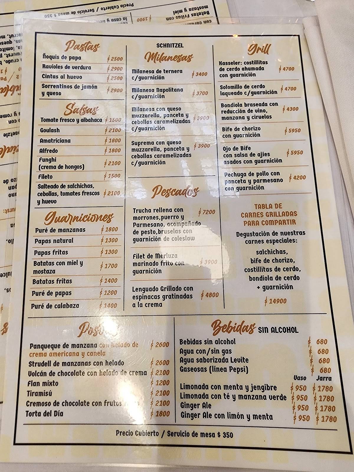 Menu at ABC RESTAURANT, Buenos Aires