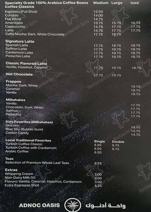Menu at ADNOC Oasis, Abu Dhabi, ADNOC Service Station