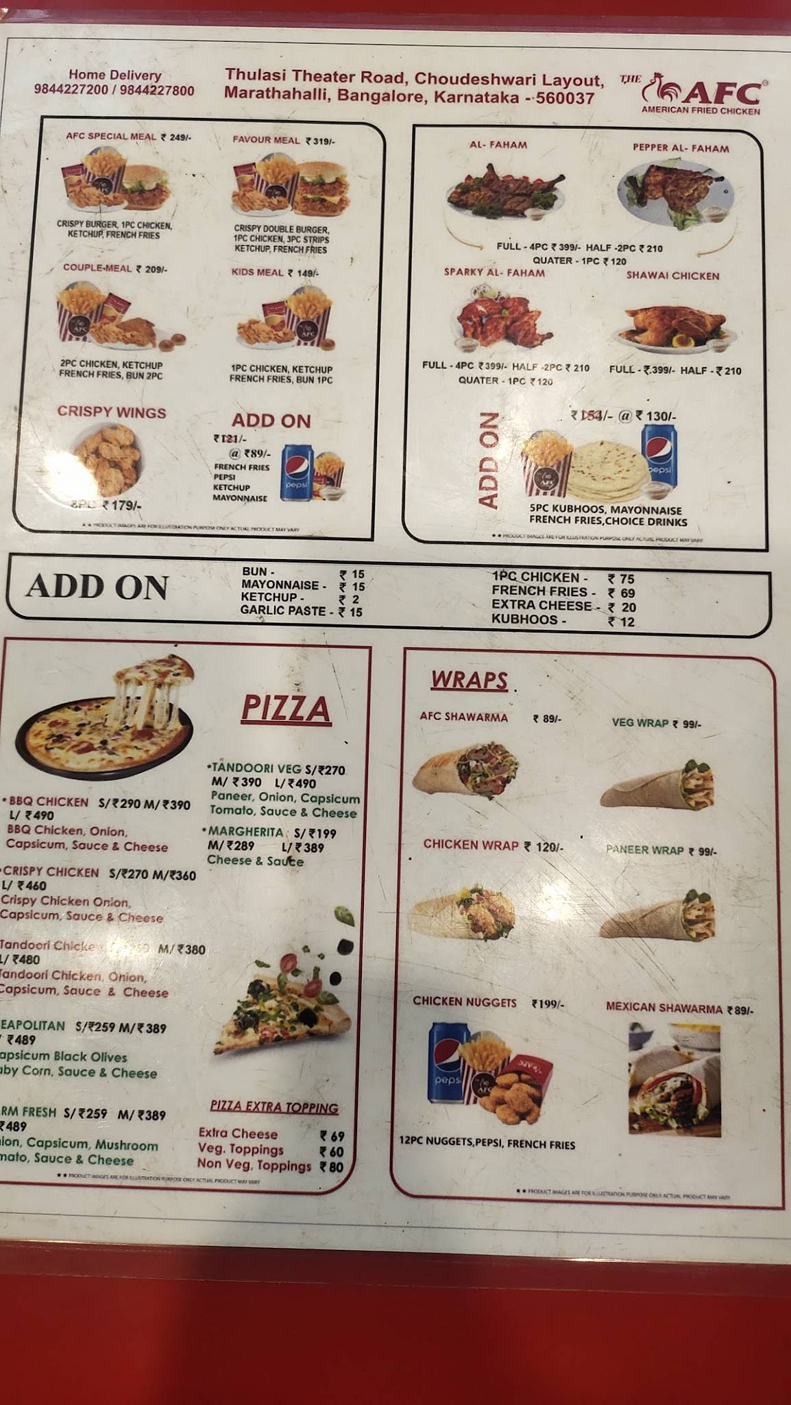 Menu at AFC ( THE AMERICAN FRIED CHICKEN ), Bengaluru
