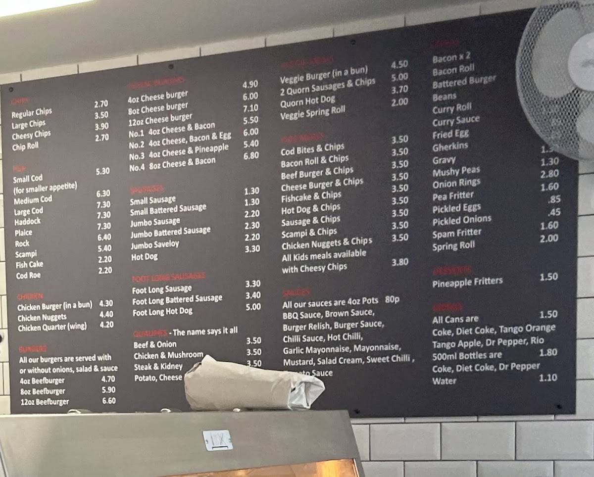 Menu at AJ's Takeaway fast food, Shanklin