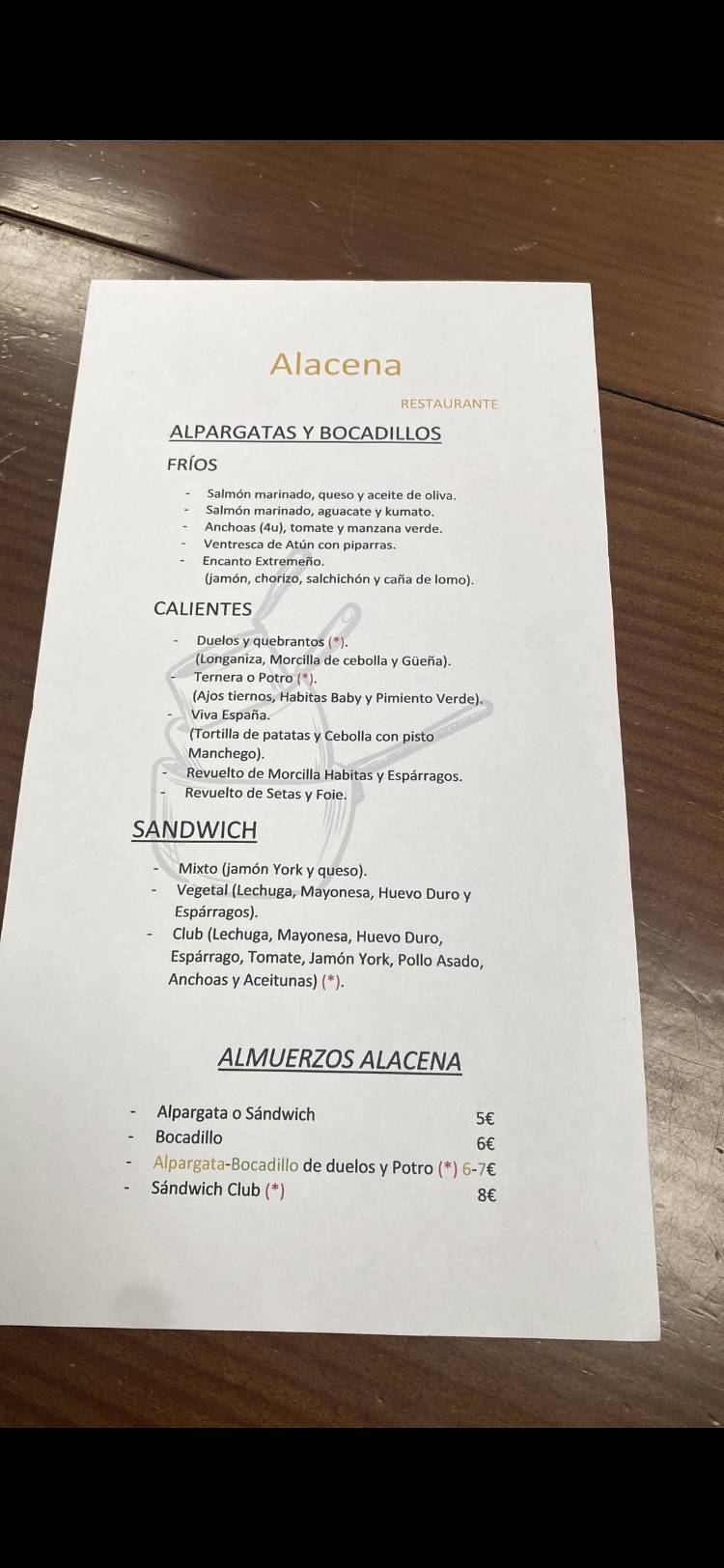 Carta de Alacena Restaurante, Aldaya, Av. Miguel Hernández
