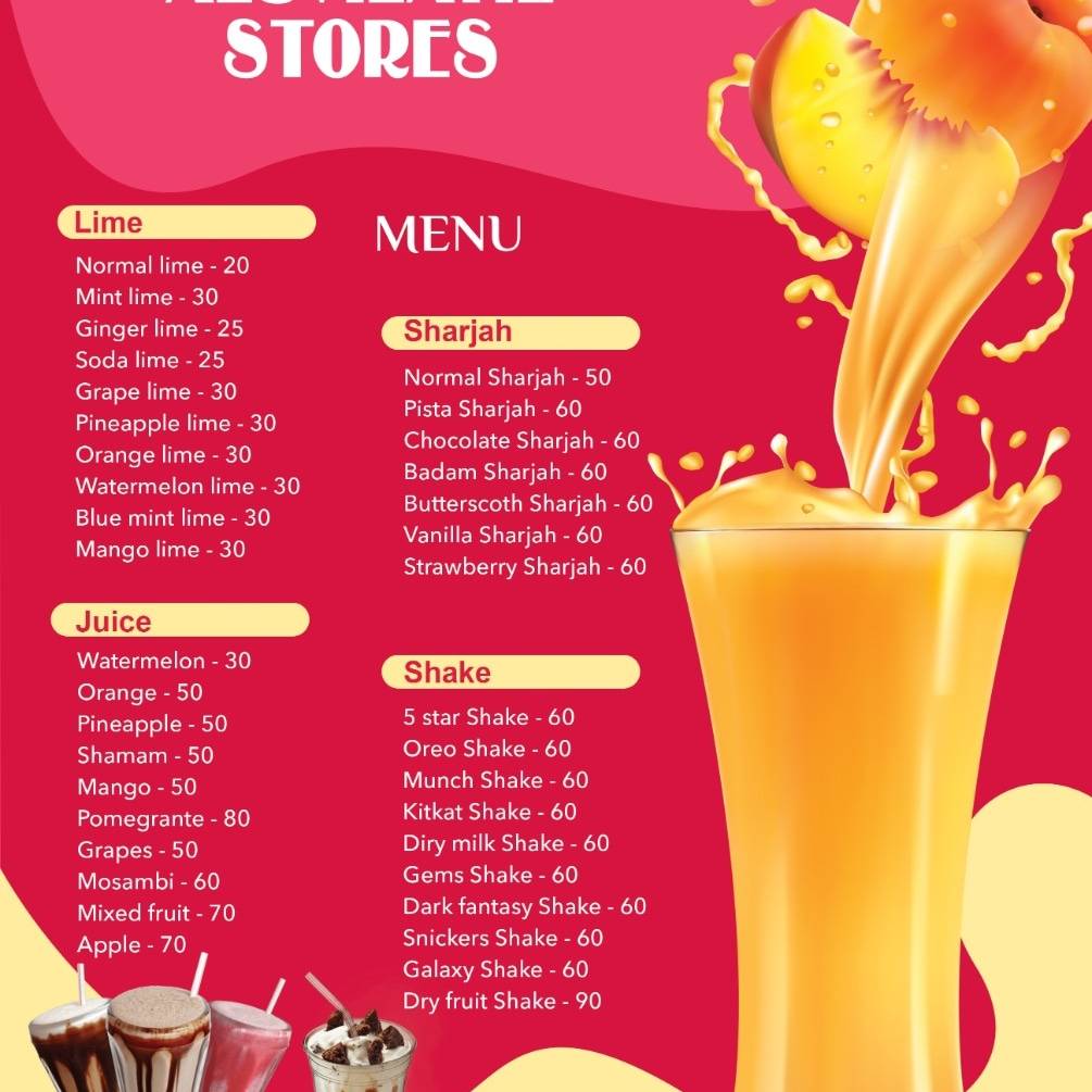Menu at ALUVILAYIL stores and bakery, Pothencode