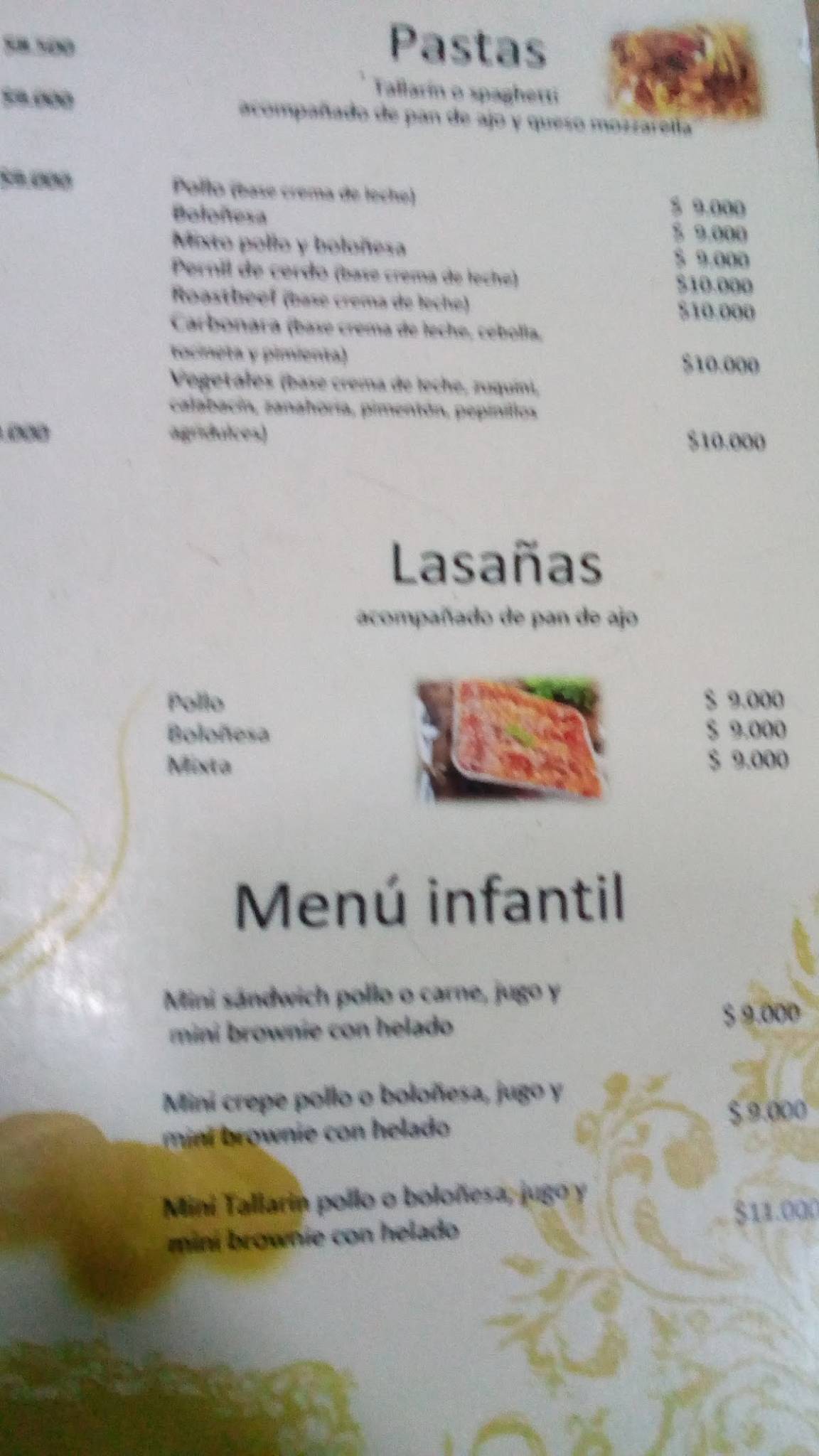 Menu at ARTE CAFE, Bogotá
