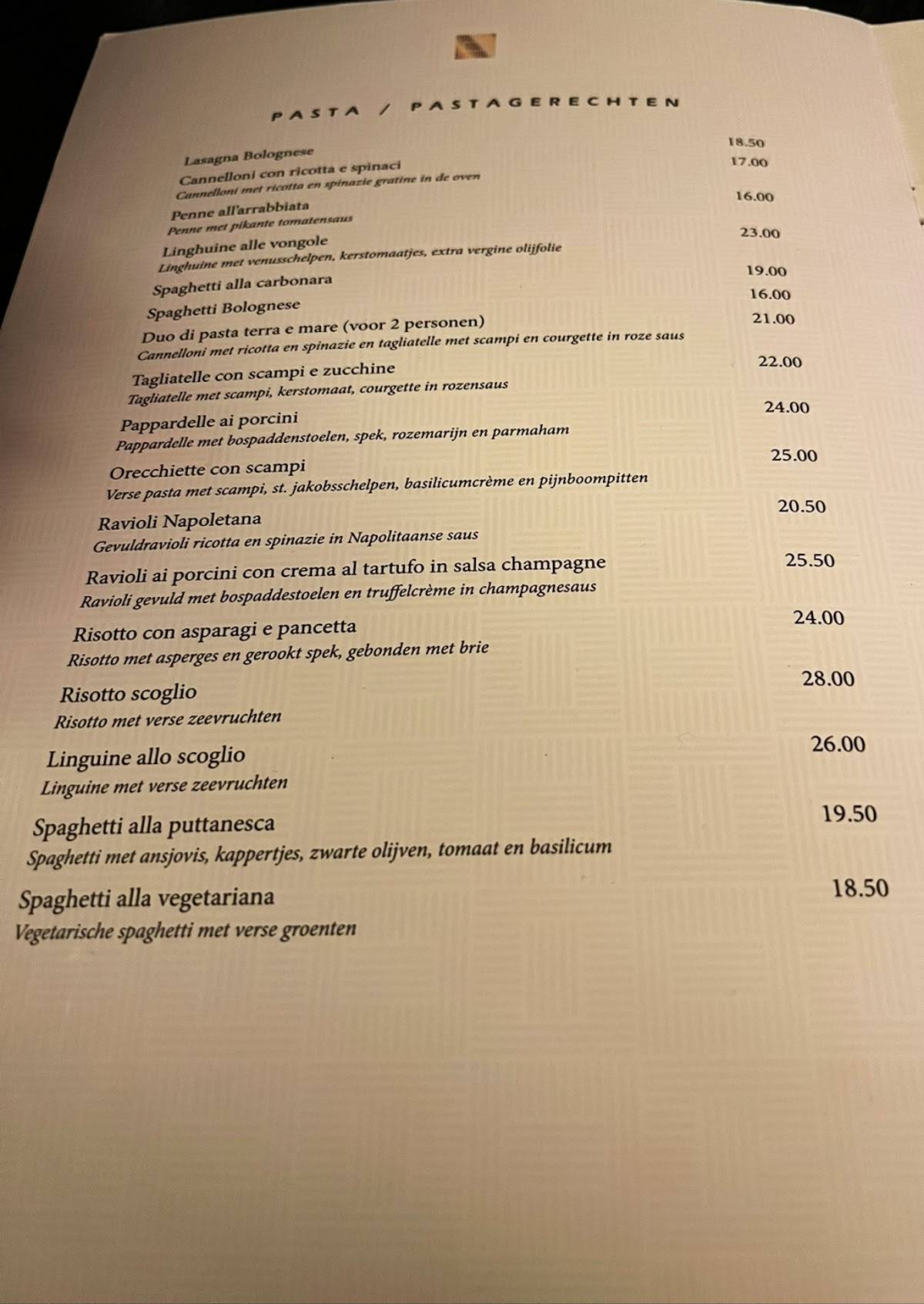 Speisekarte von ARTIGIANO restaurant, Antwerpen