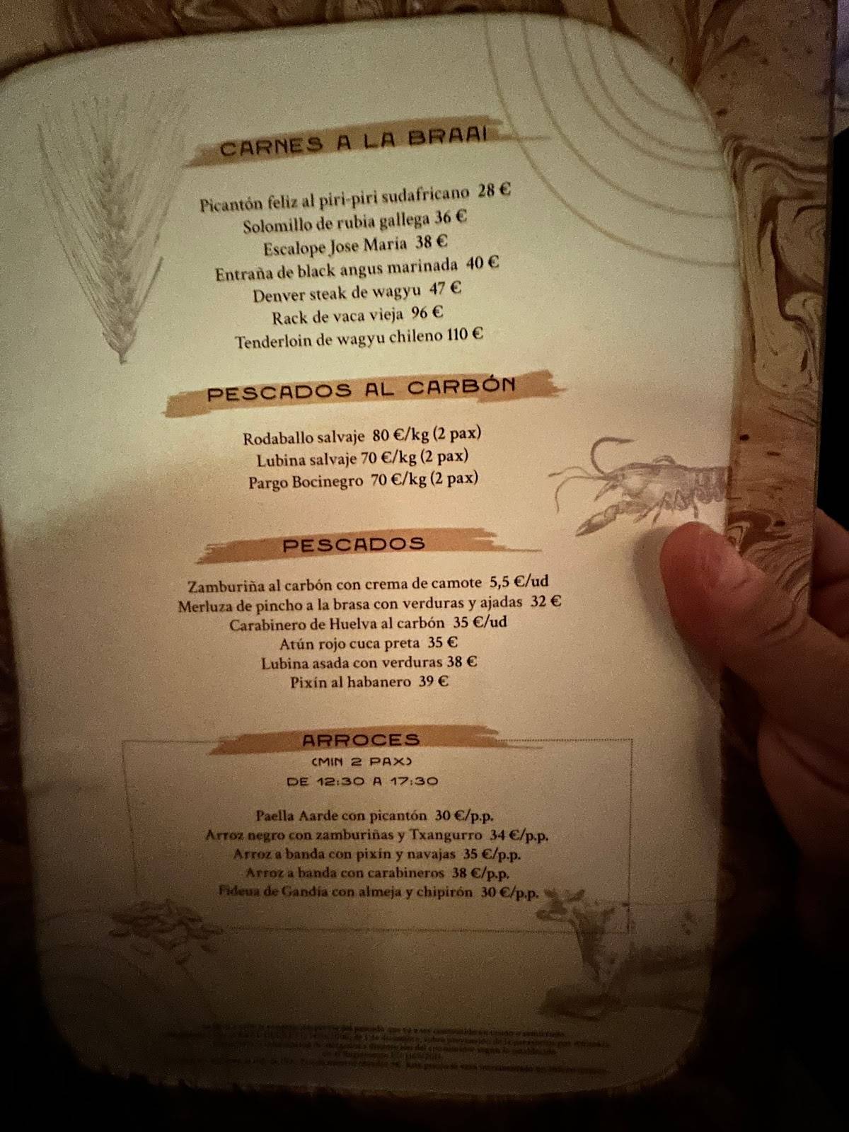 Menu at Aarde restaurant, Madrid