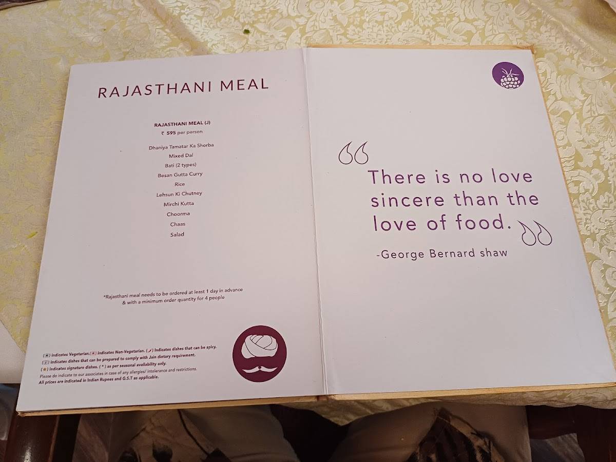 Menu at The Mulberry Tree Restaurant, Mount Abu
