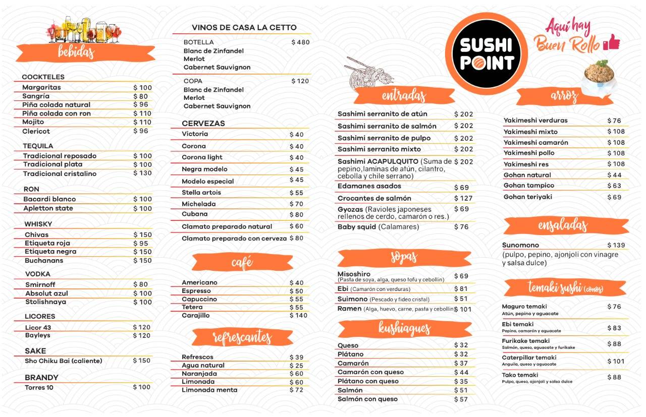 Carta del restaurante Sushi Point, Acapulco, Horacio Nelson 12