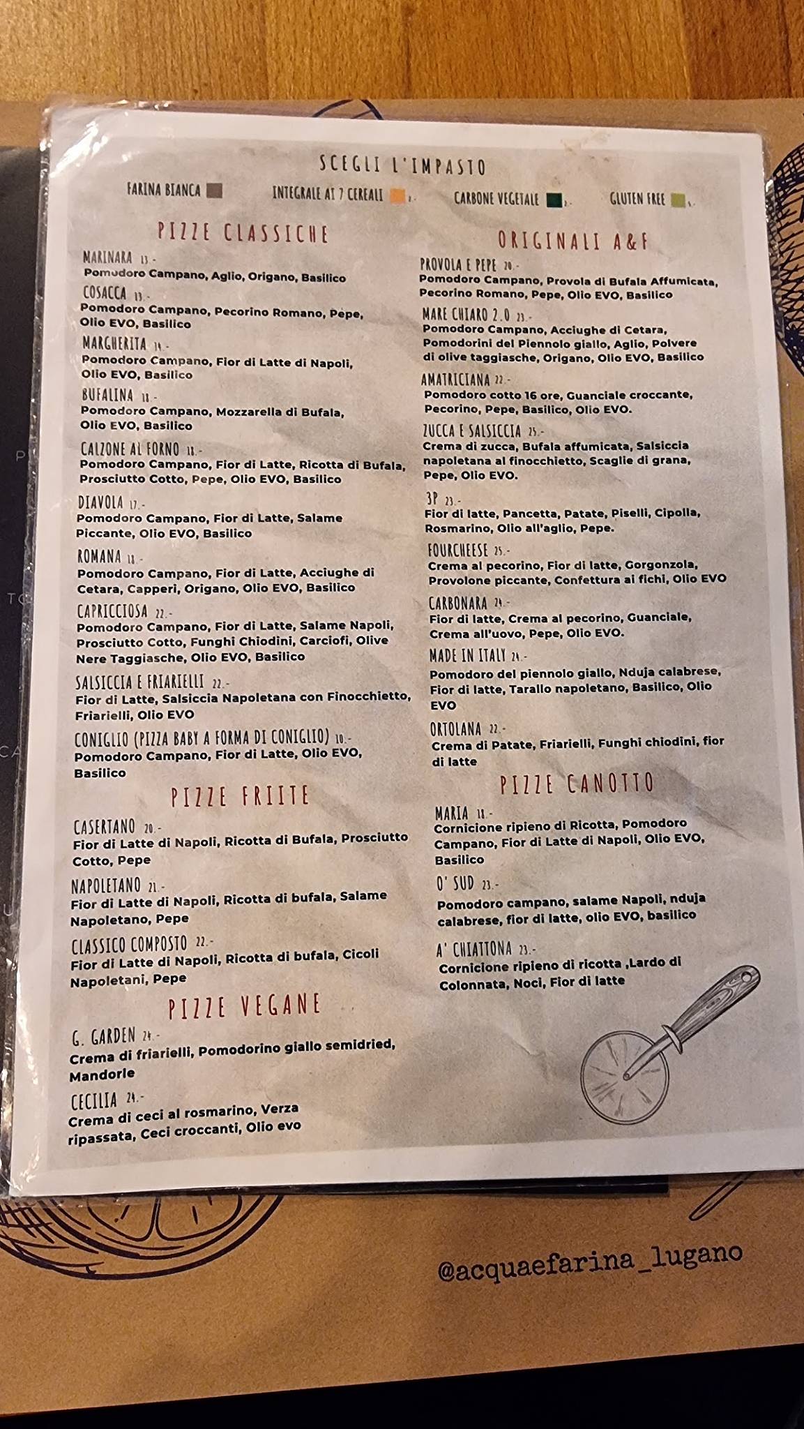 Menu da Acqua e Farina, Lugano